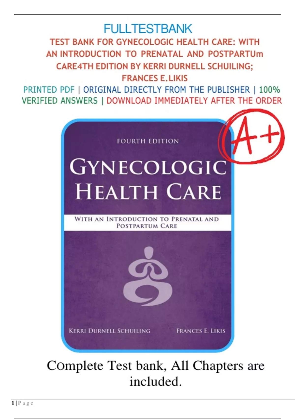 Test Bank For Gynecologic Health Care: With an Introduction to Prenatal ...