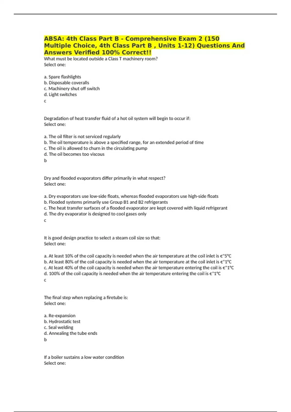 ABSA: 4th Class Part B - Comprehensive Exam 2 (150 Multiple Choice, 4th ...