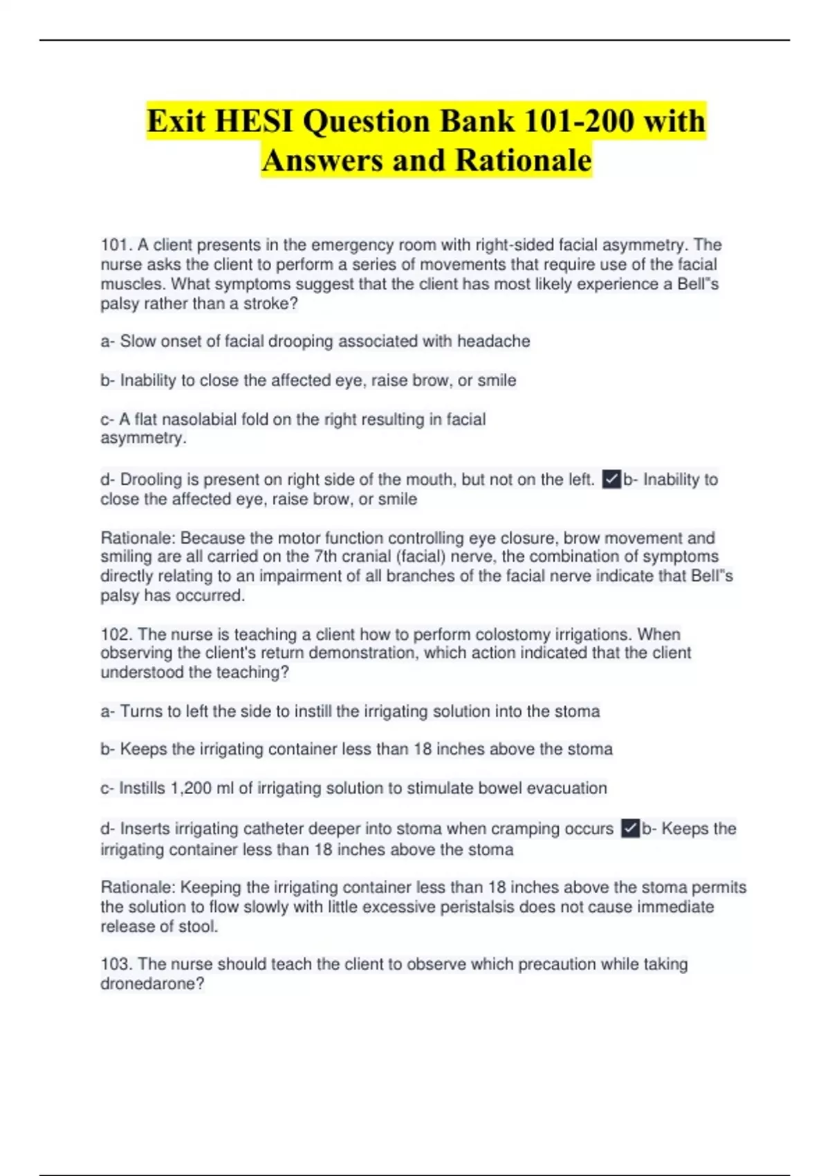 Exit HESI Question Bank 101-200 with Answers and Rationale - Exit HESI ...