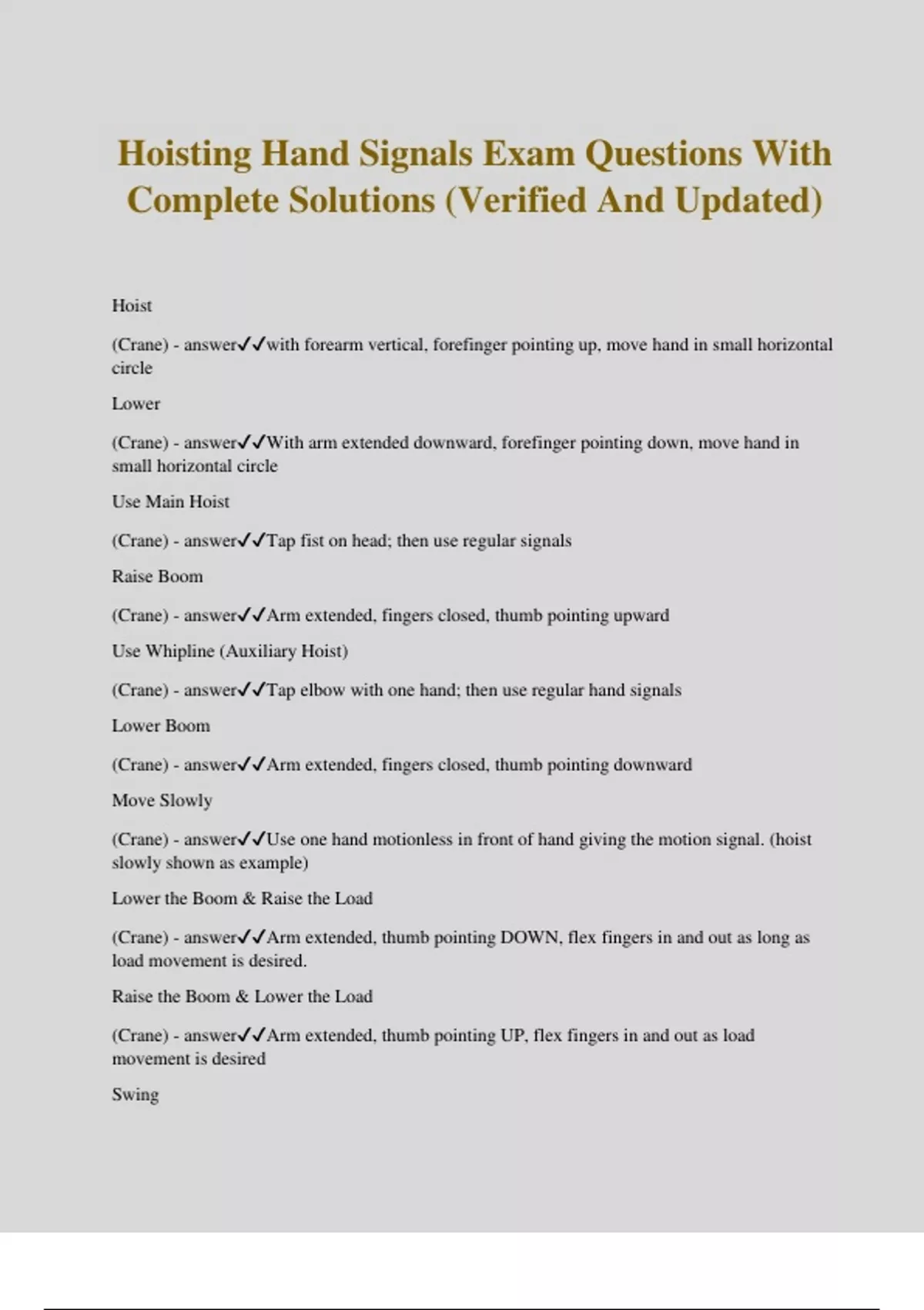 Hoisting Hand Signals Exam Questions With Complete Solutions (Verified ...