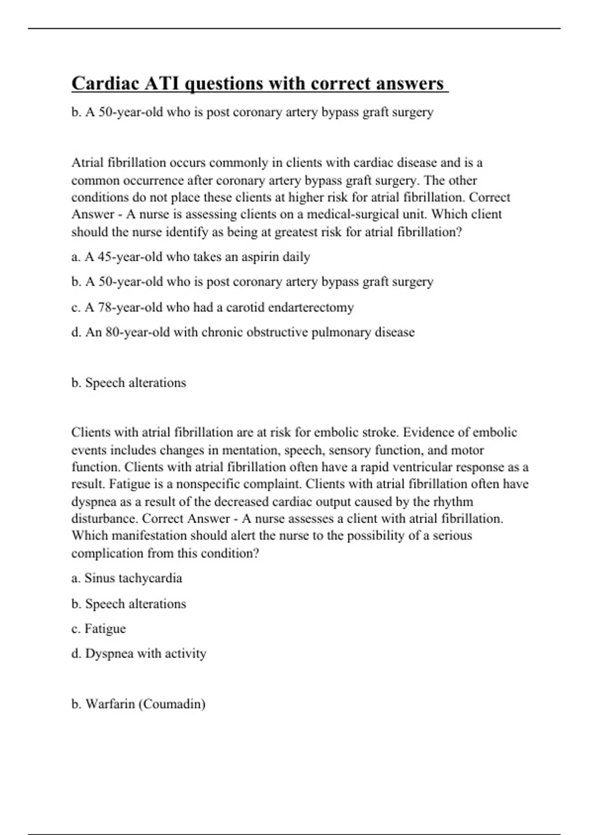 Cardiac ATI questions with correct answers - ATI Course - Stuvia US