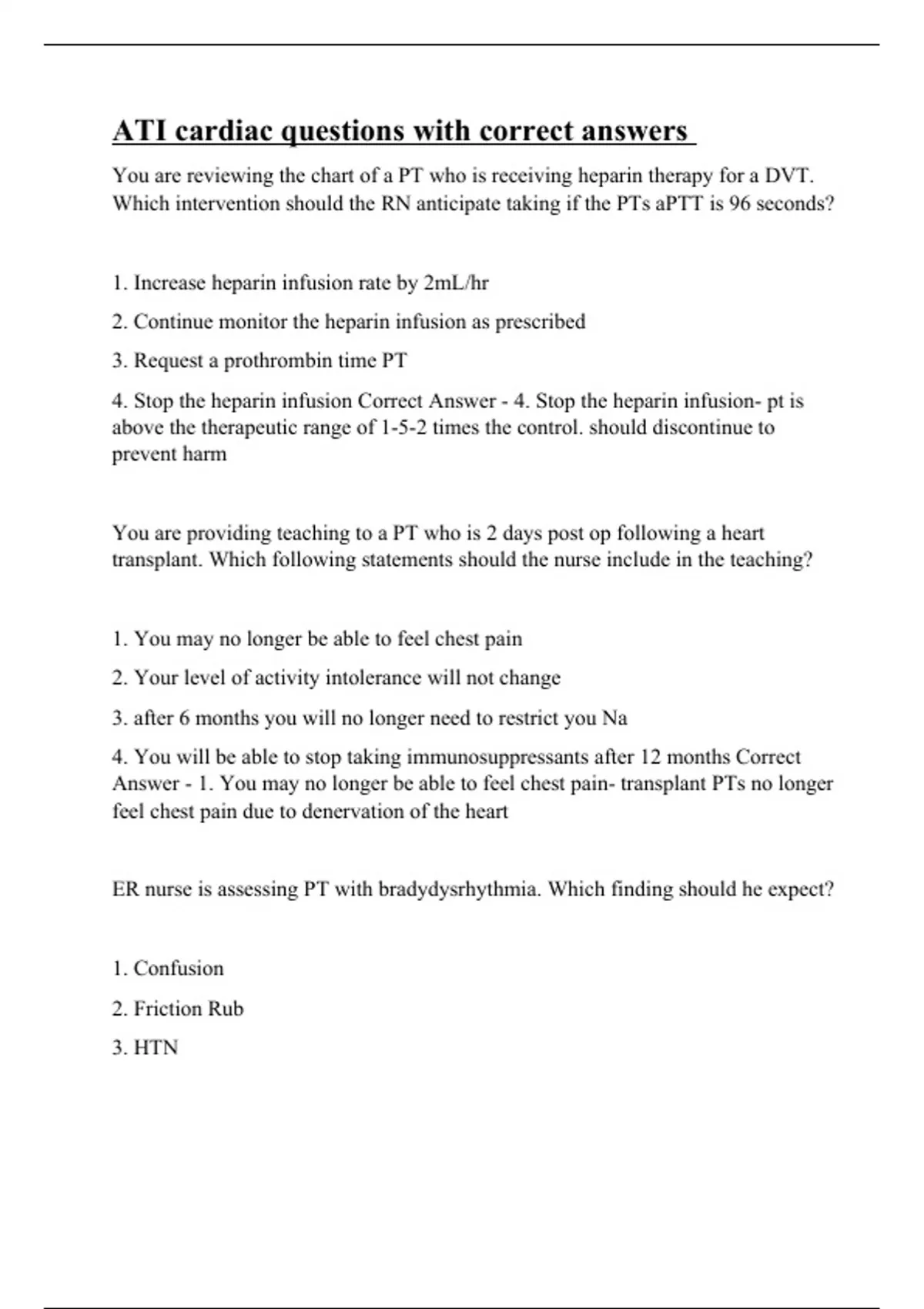 ATI cardiac questions with correct answers - ATI Course - Stuvia US