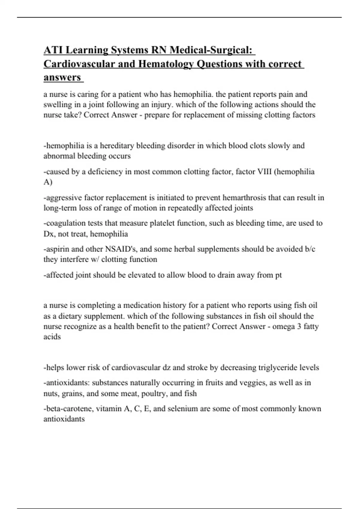 ATI Learning Systems RN Medical-Surgical: Cardiovascular and Hematology ...