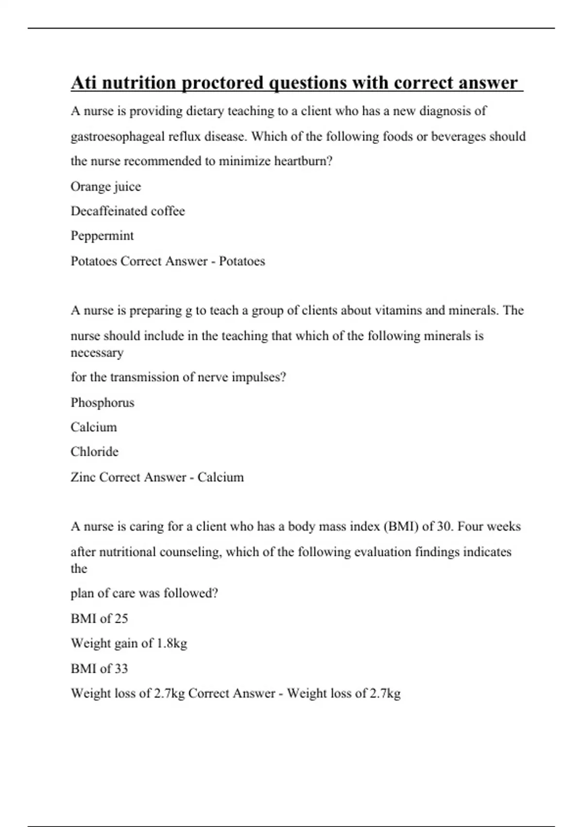 Ati nutrition proctored questions with correct answer - ATI Course ...