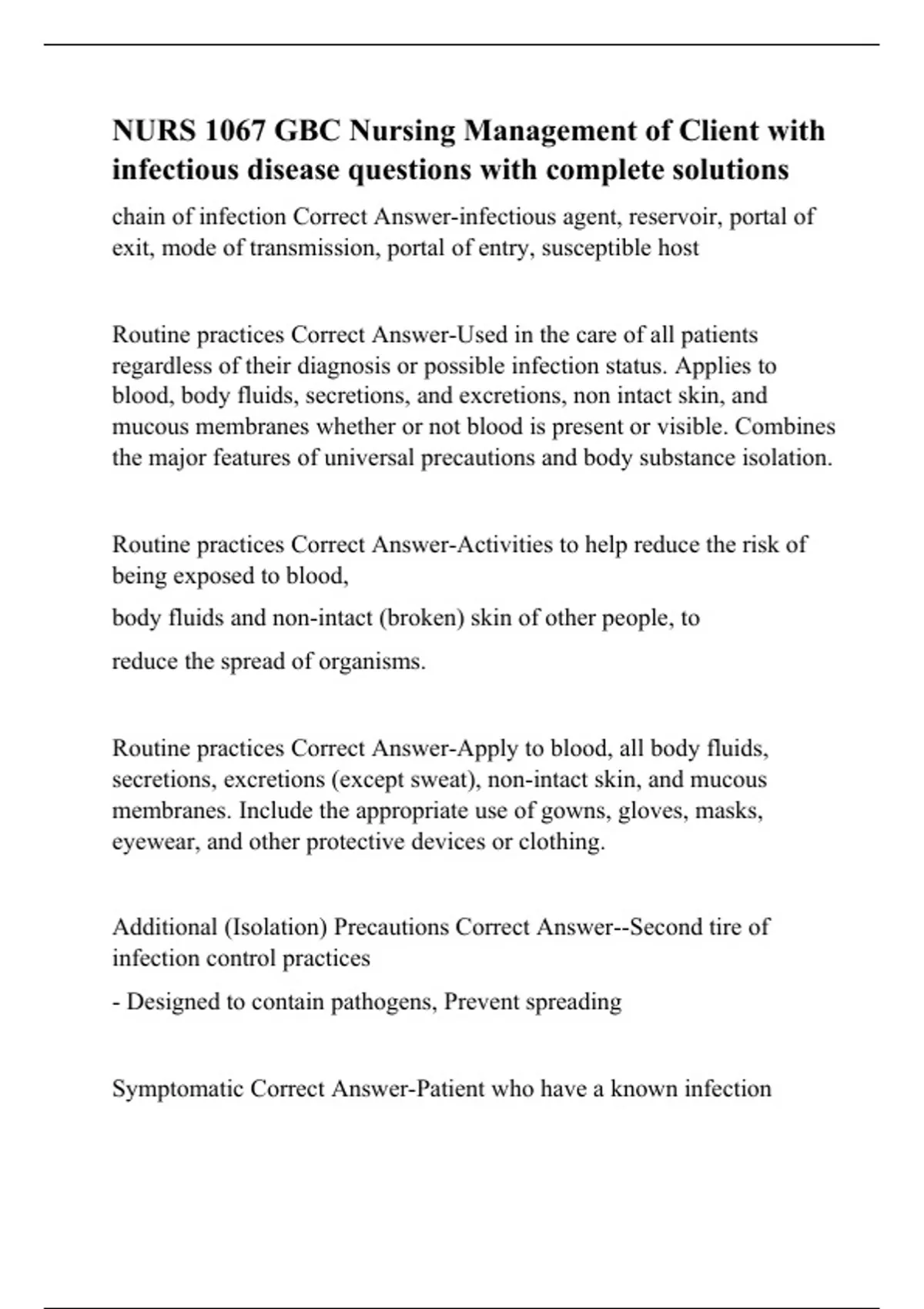 NURS 1067 GBC Nursing Management of Client with infectious disease ...