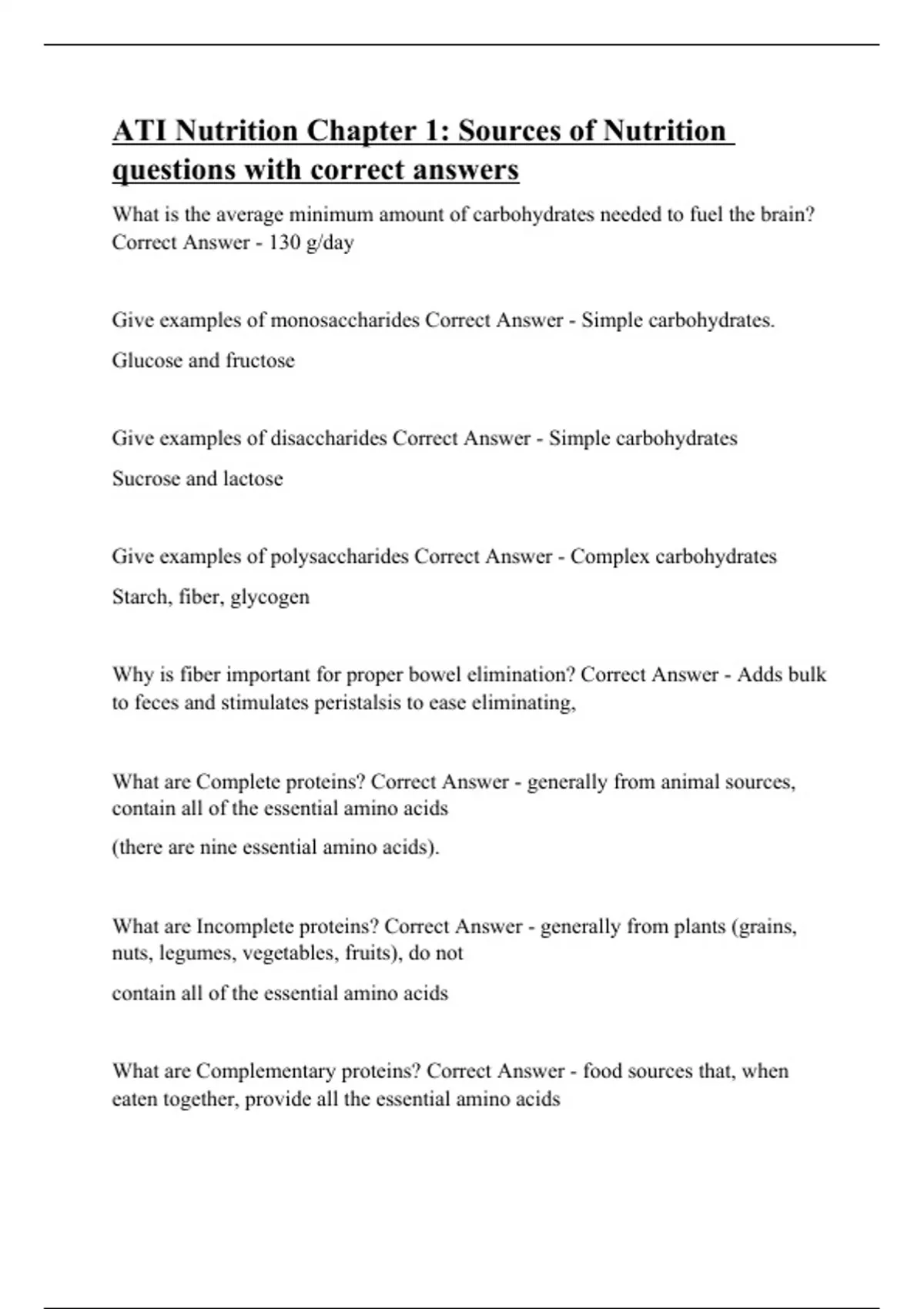 ATI Nutrition Chapter 1: Sources of Nutrition questions with correct ...
