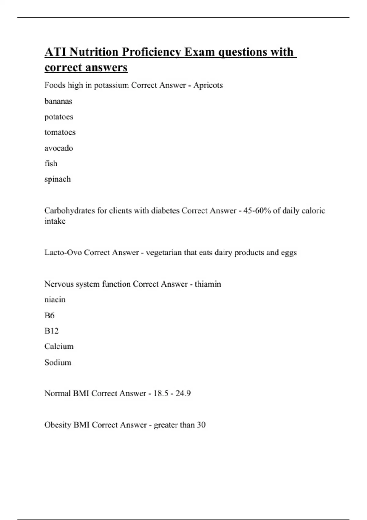ATI Nutrition Proficiency Exam questions with correct answers - ATI ...