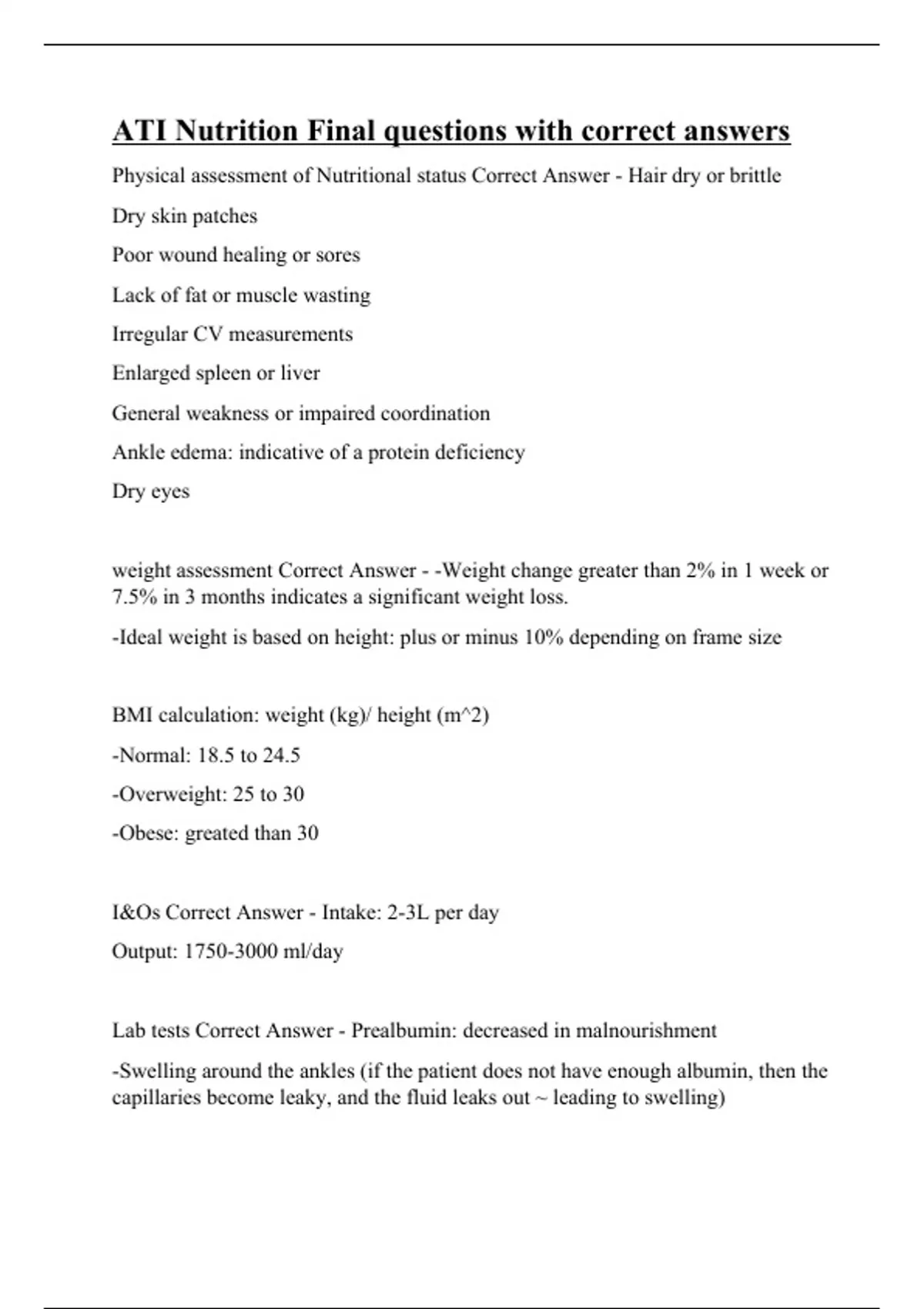ATI Nutrition Final questions with correct answers - ATI Course - Stuvia US