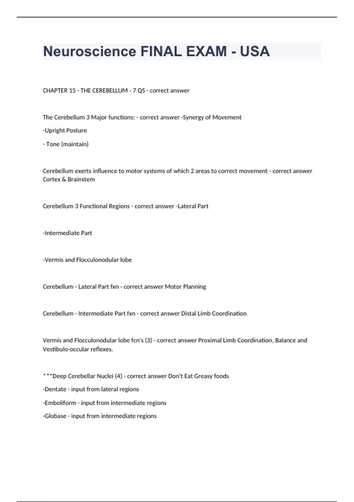 Neuroscience FINAL EXAM - USA questions and answers already solved 2024 ...