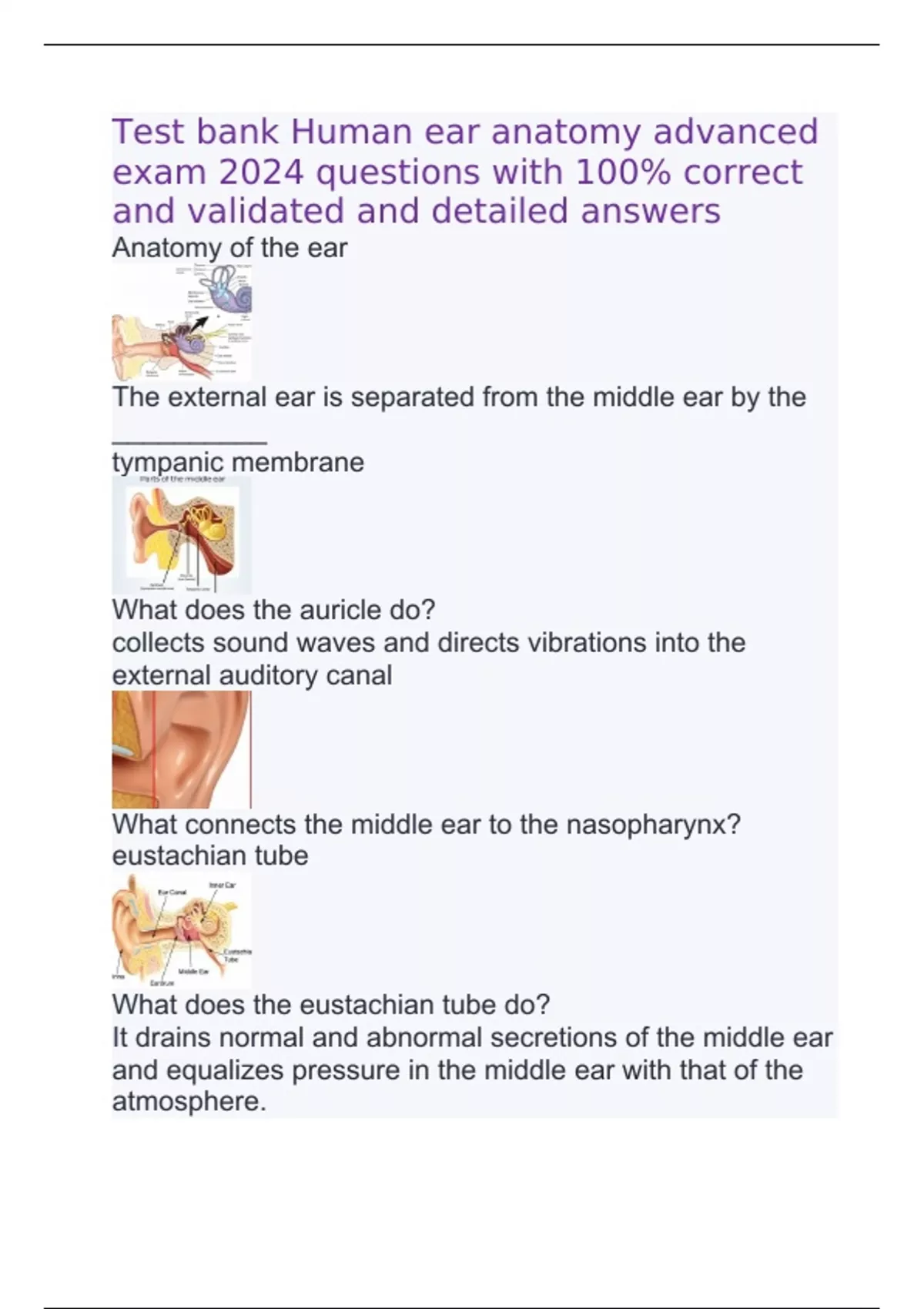 Test bank Human ear anatomy advanced exam 2024 questions with 100% ...