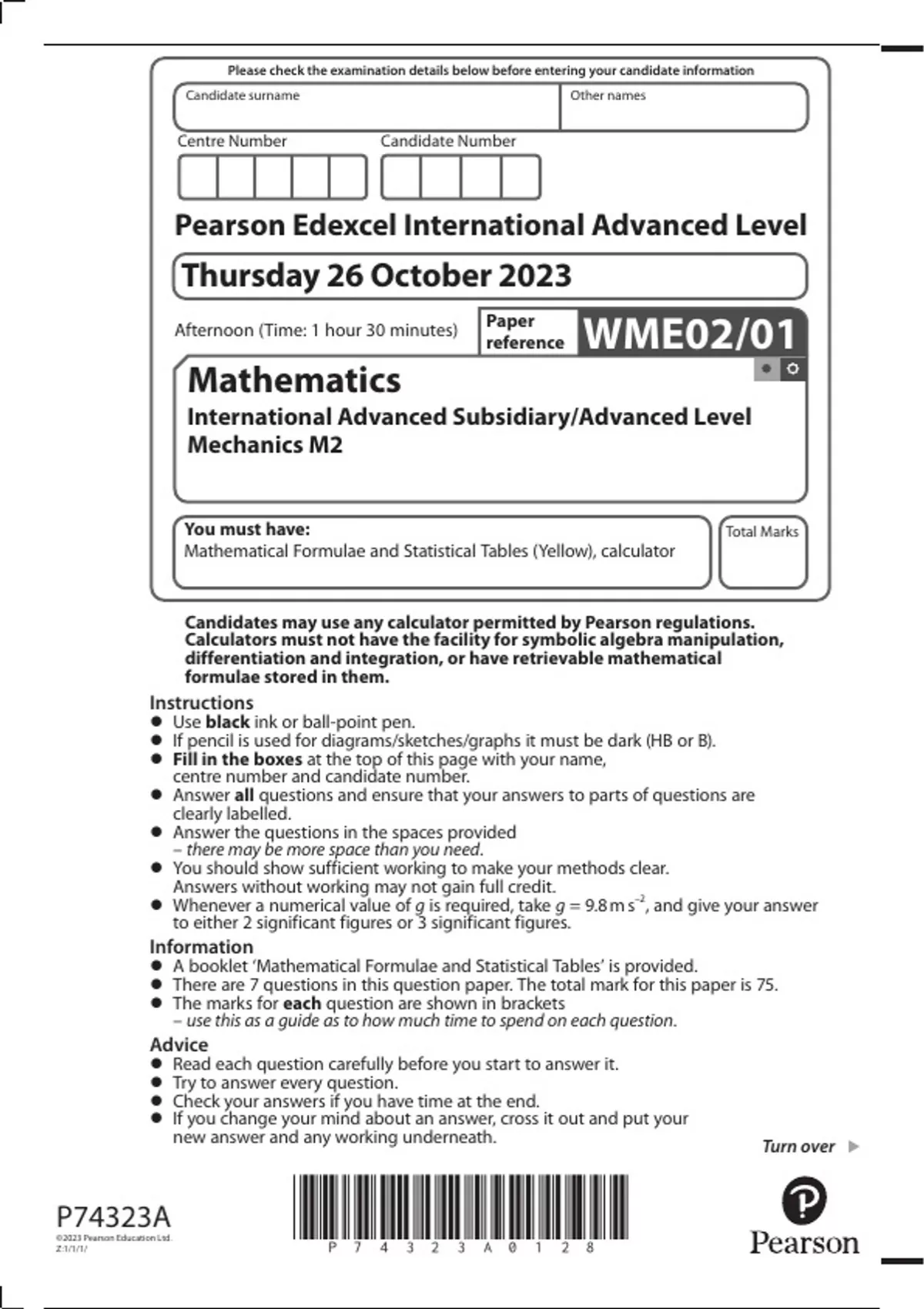 Pearson Edexcel 2023 International Advanced Level /Advanced Subsidiary ...