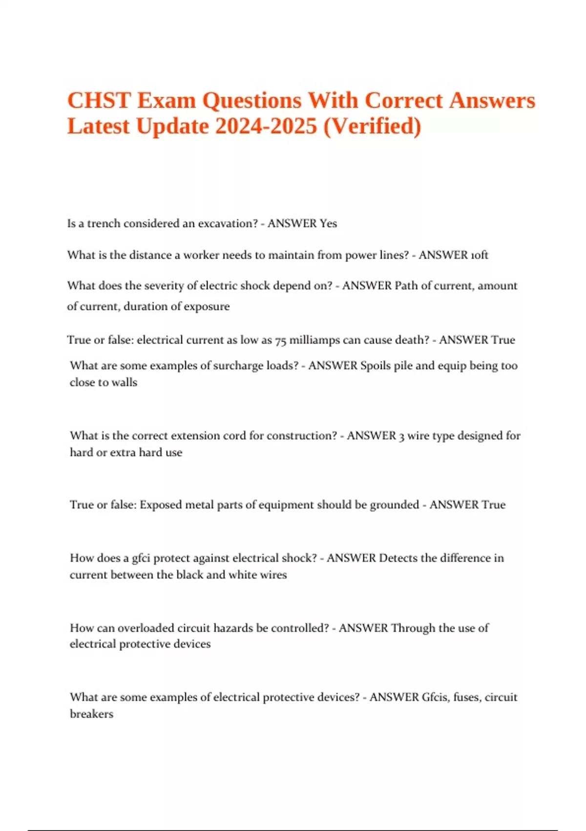 CHST Exam Questions With 100% Correct Answers Latest Update (Verified ...