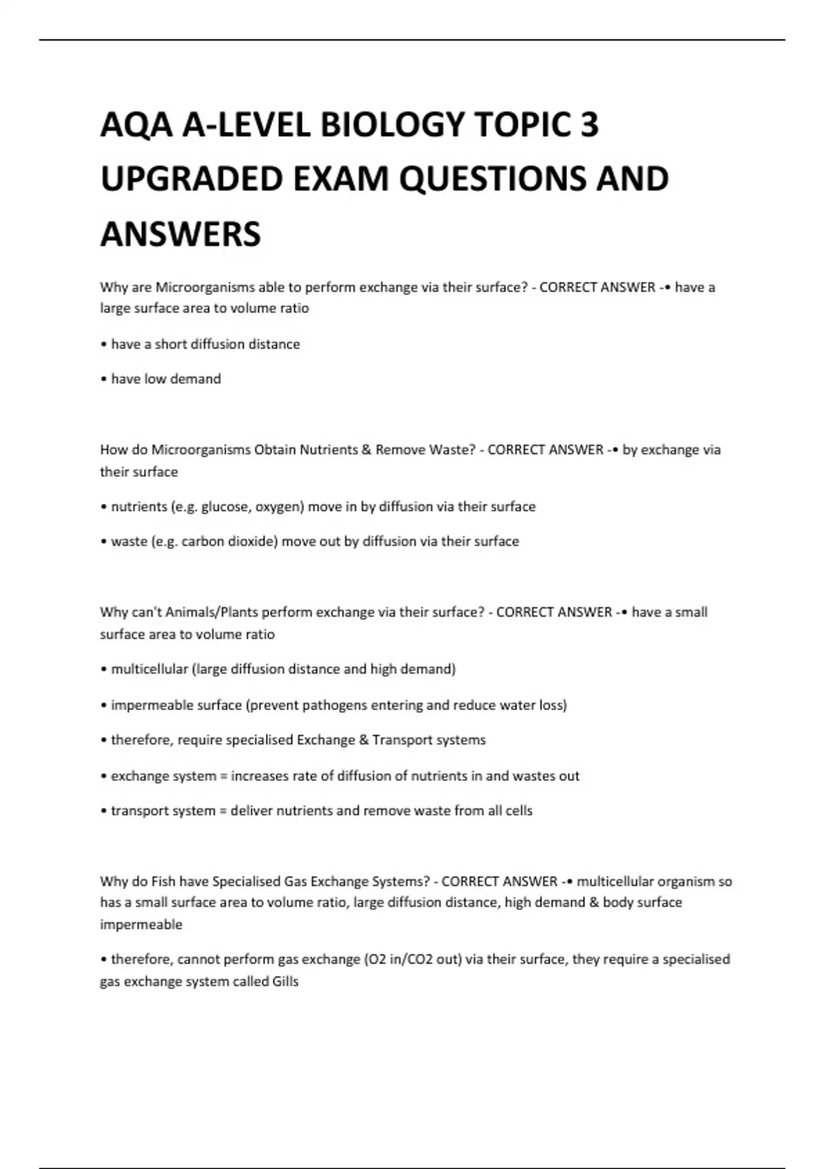 AQA A-LEVEL BIOLOGY TOPIC 3 UPGRADED EXAM QUESTIONS AND ANSWERS ...