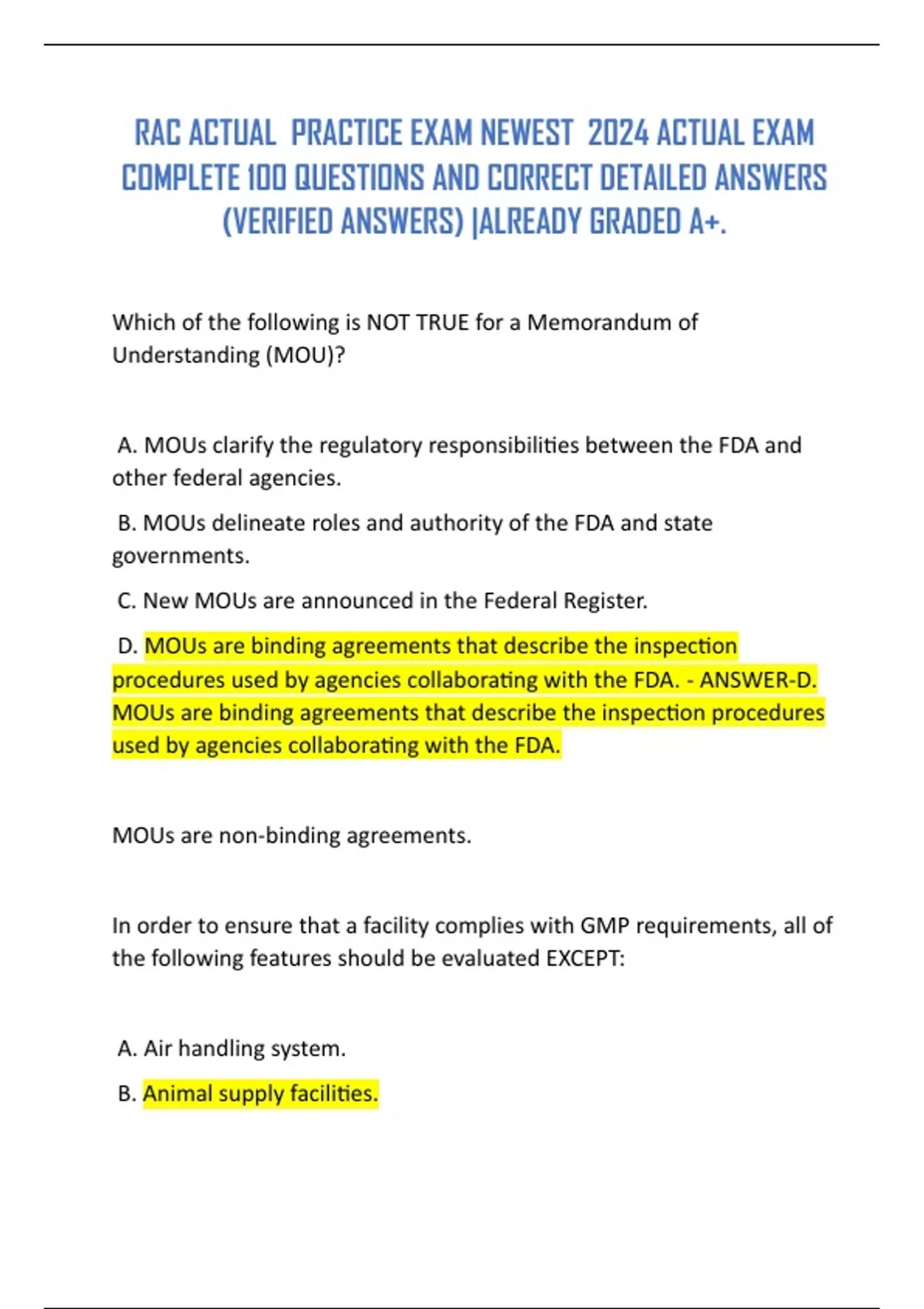 Rac Actual Practice Exam Newest 2024 Actual Exam Complete 100 Questions And Correct Detailed