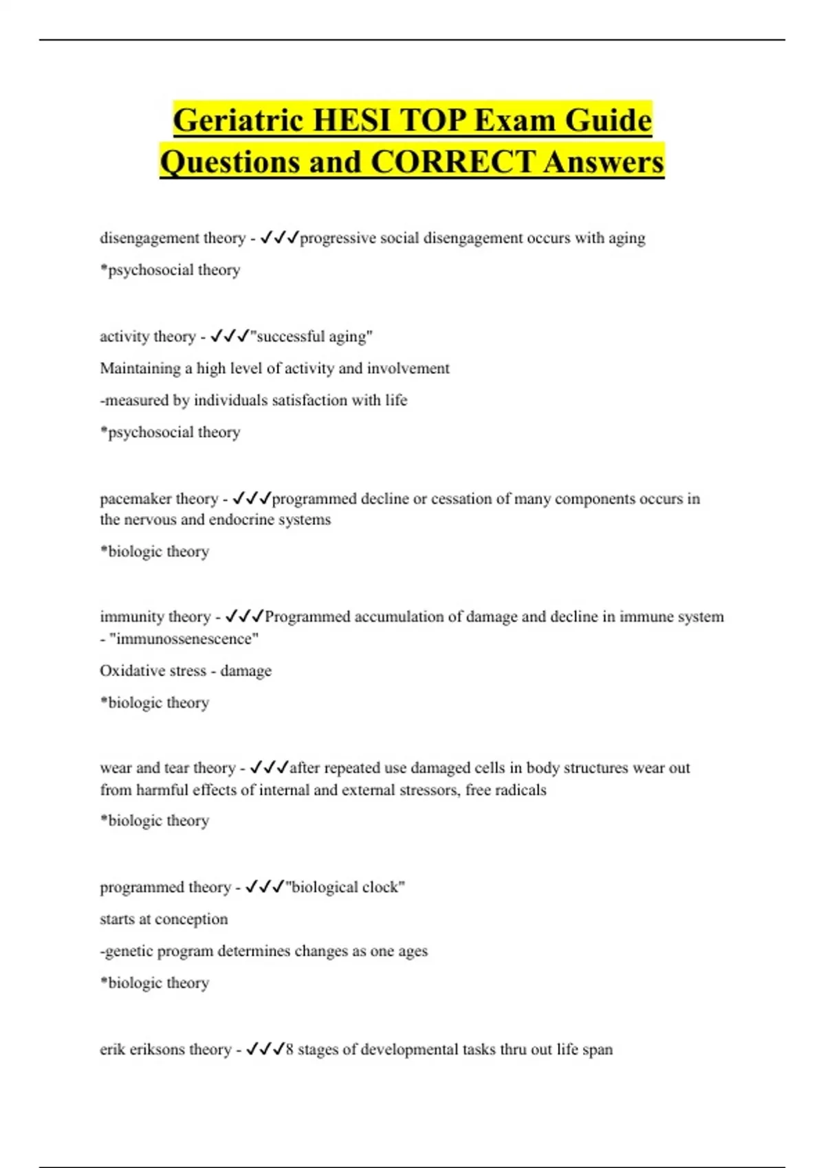 Geriatric HESI TOP Exam Guide Questions and CORRECT Answers - Geriatric ...
