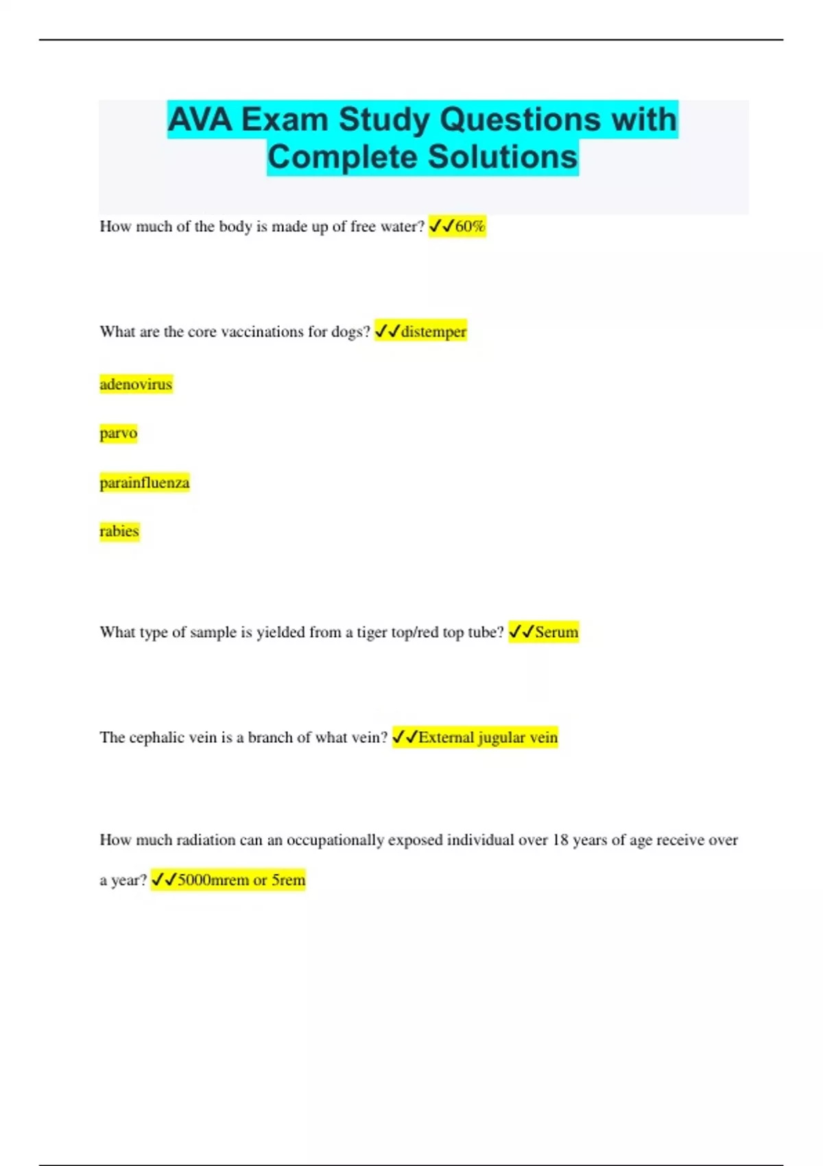 AVA Exam Study Questions with Complete Solutions - AVA - Stuvia US