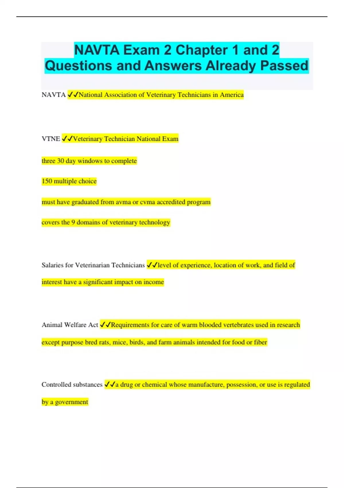 NAVTA Exam 2 Chapter 1 and 2 Questions and Answers Already Passed - NAVTA - Stuvia US