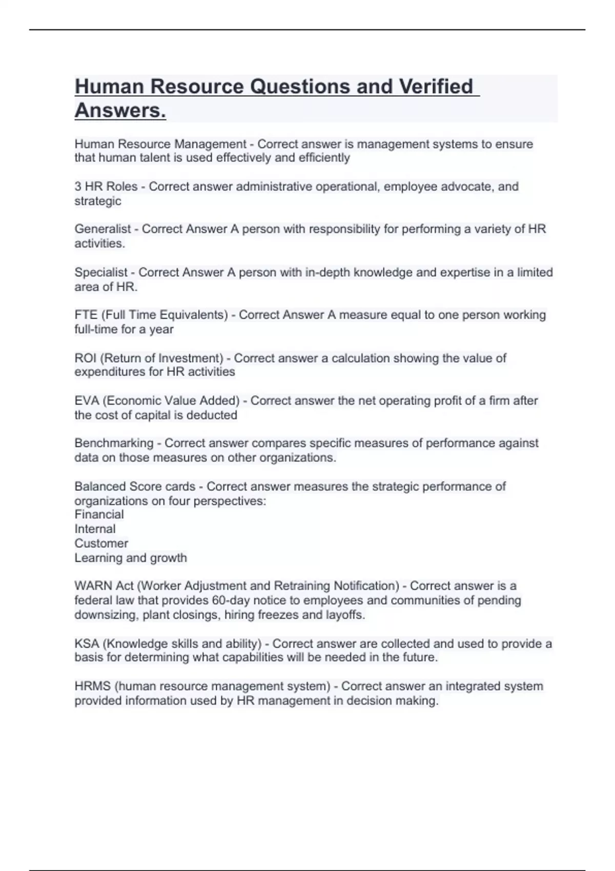 Human Resource Questions and Verified Answers. - Human resource manager ...