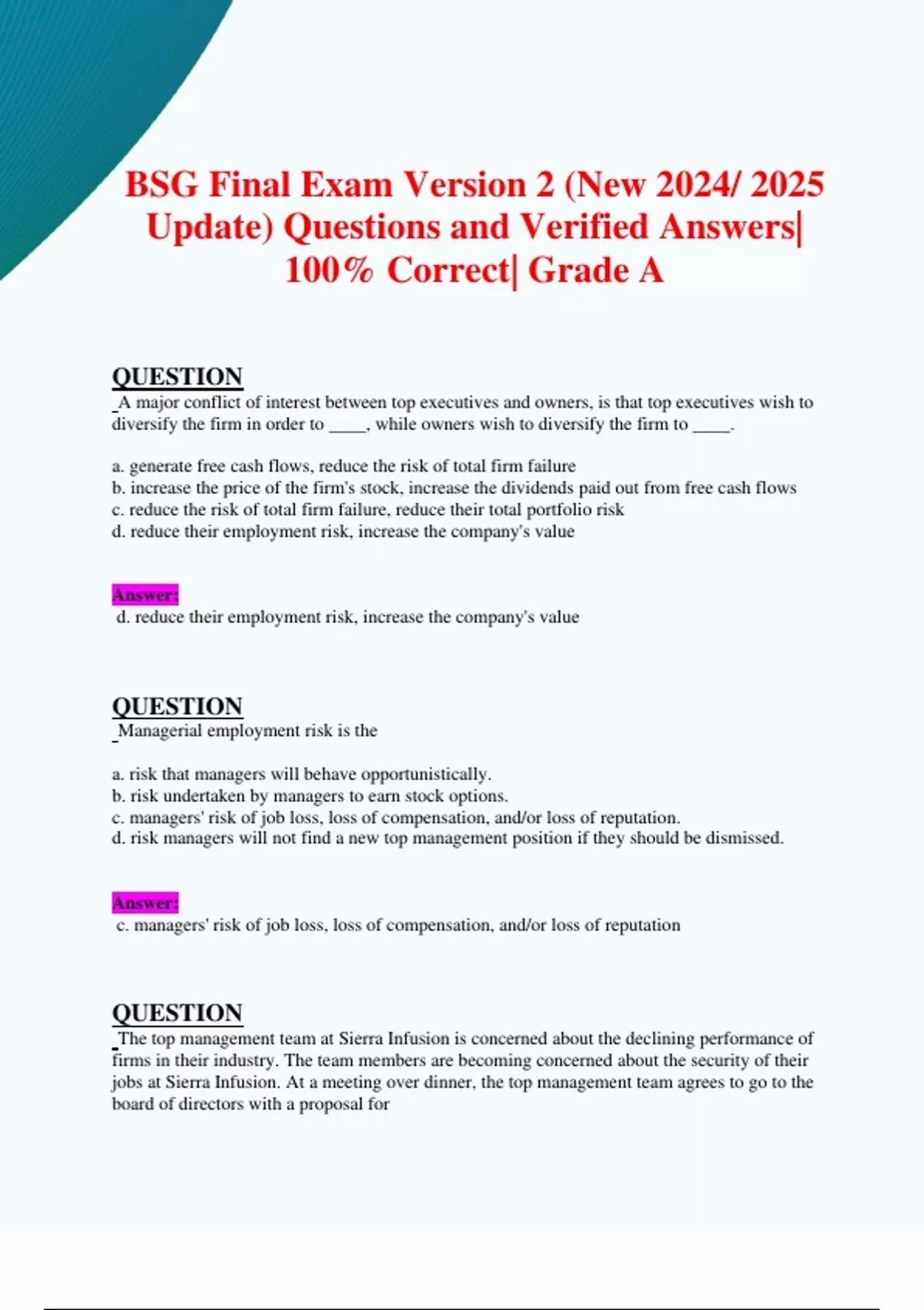 BSG Final Exam Version 2 (New 2024/ 2025 Update) Questions and Verified ...
