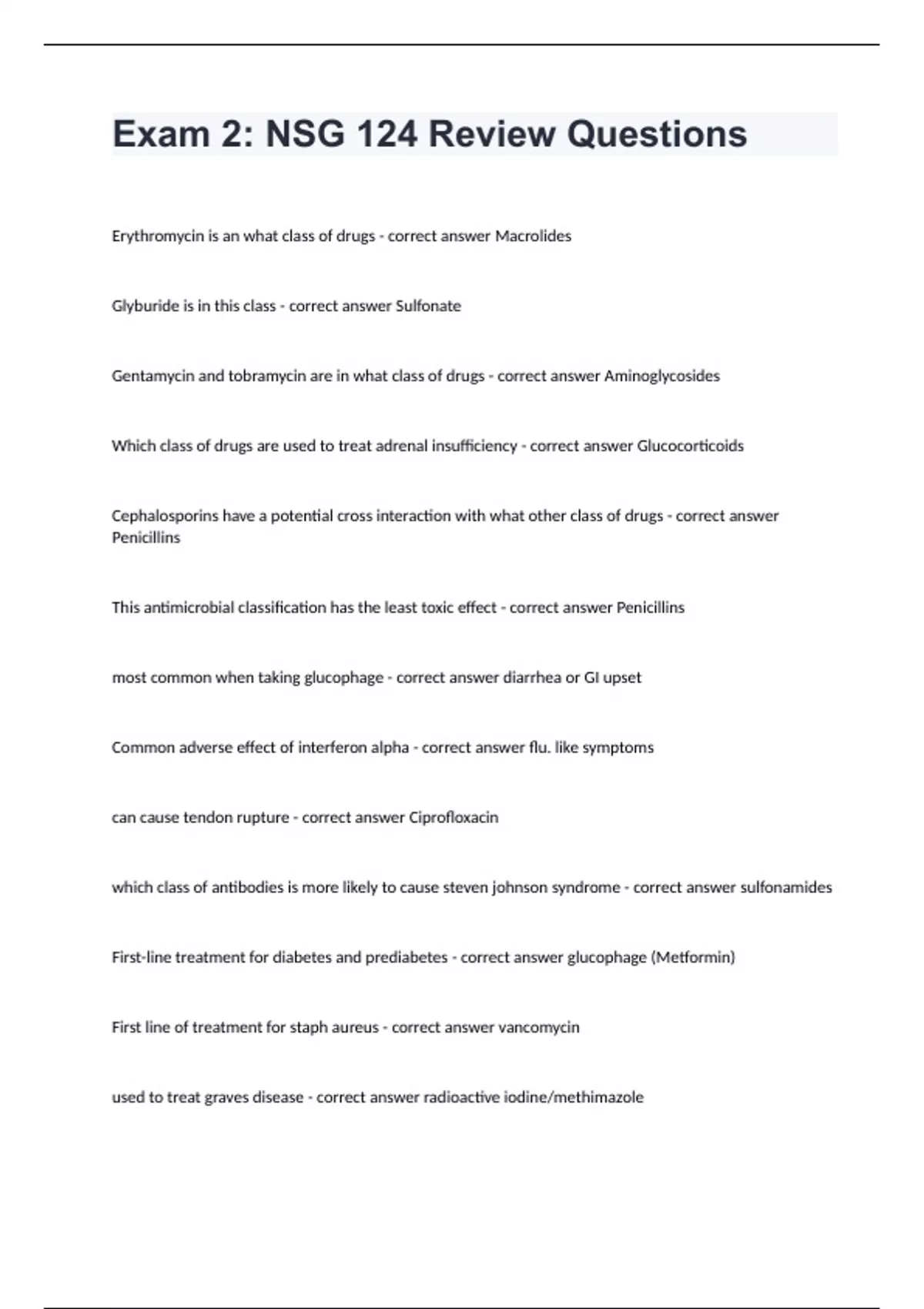 Exam 2 NSG 124 Review Questions with complete solution Herzing University - - NSG 124 - Stuvia US