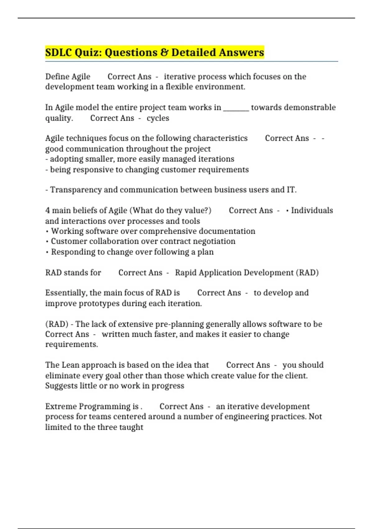 SDLC Quiz: Questions & Detailed Answers - Software Development Lifecycle - Stuvia US