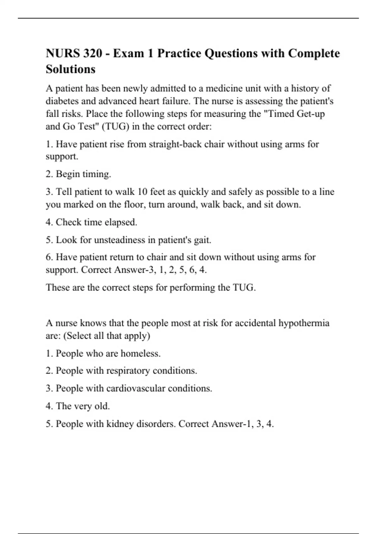 NURS 320 - Exam 1 Practice Questions with Complete Solutions - NURS 320 ...