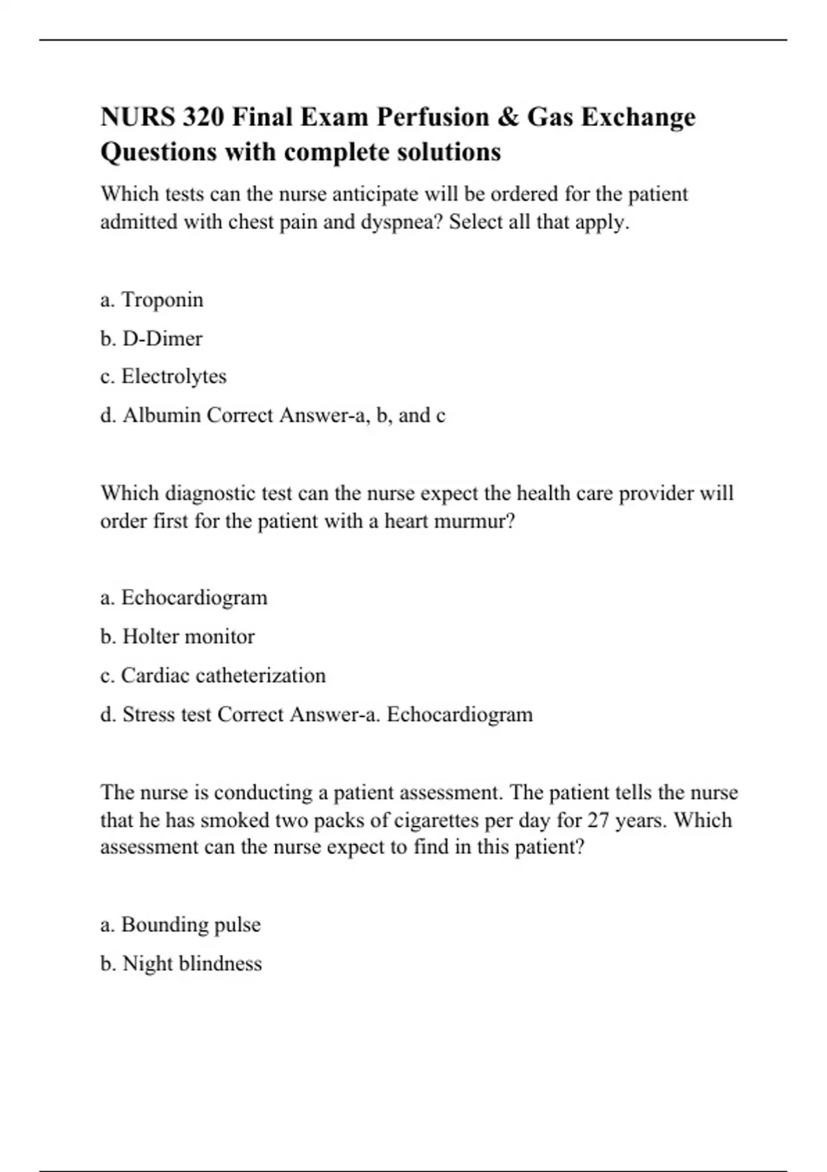 NURS 320 Final Exam Perfusion & Gas Exchange Questions with complete solutions - NURS 320 ...
