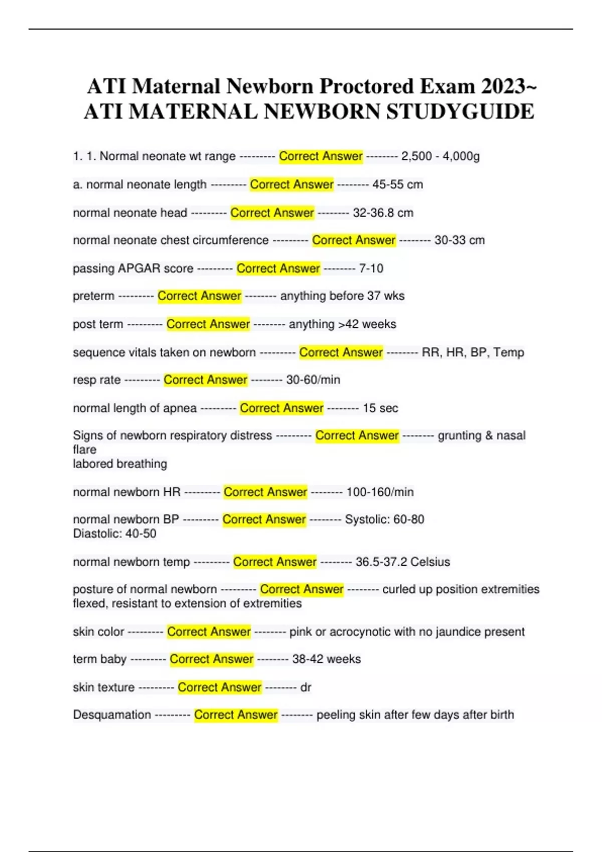 ATI Maternal Newborn Proctored Exam 2023~ ATI MATERNAL NEWBORN ...