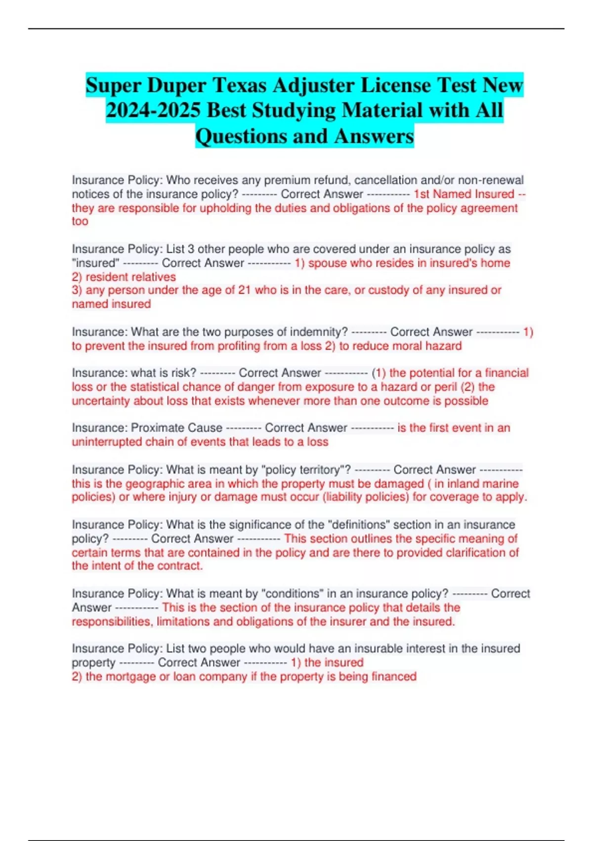 Super Duper Texas Adjuster License Test New Best Studying Material with ...