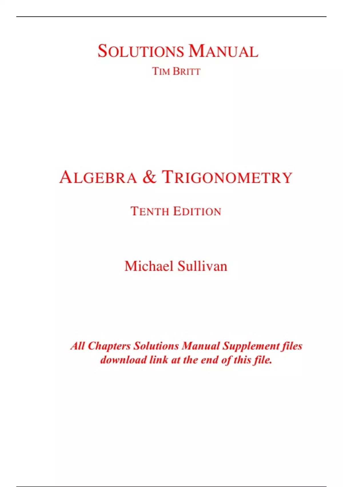 Solutions Manual for Algebra and Trigonometry 10th Edition By Michael ...