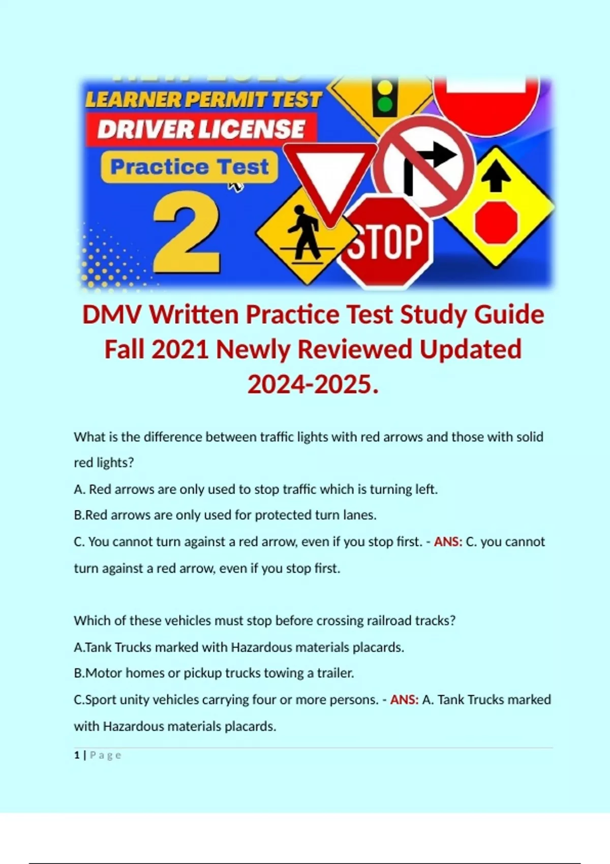 DMV Written Practice Test Study Guide Fall 2021 Newly Reviewed Updated ...