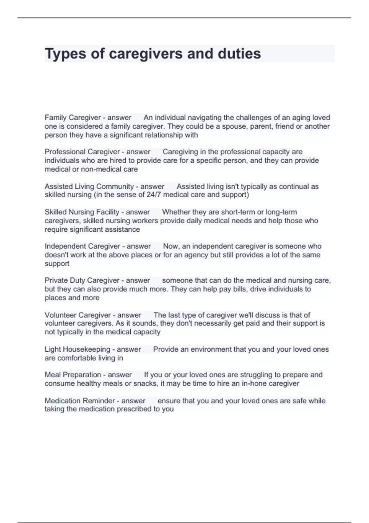 Types of caregivers and duties Questions and Answers 2024 - Caregiver ...