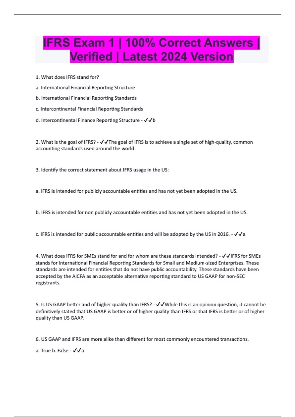 IFRS Exam 1 | 100% Correct Answers | Verified | Latest 2024 Version ...
