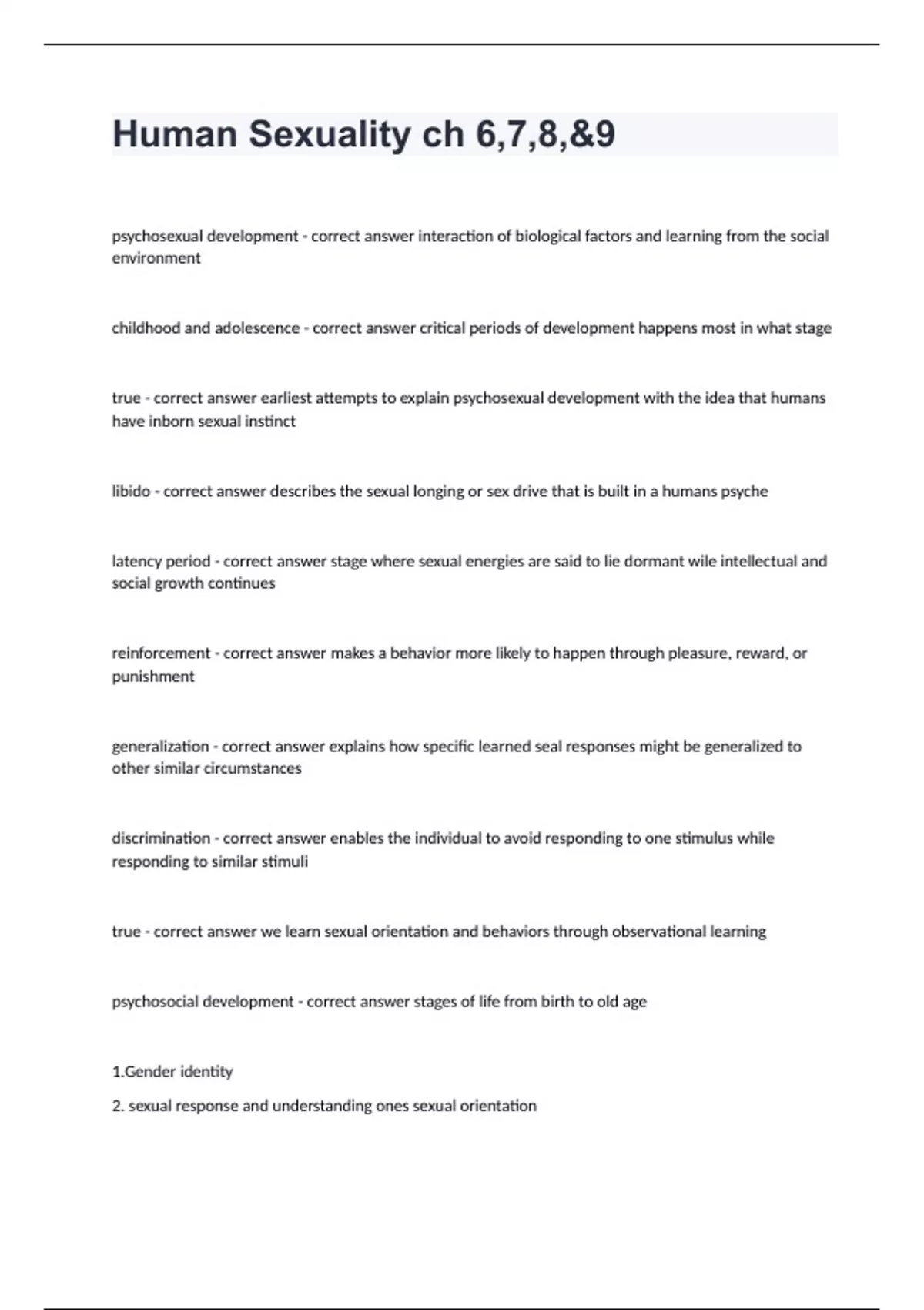 human sexuality Collin College -Human Sexuality ch 6,7,8,&9 correctly ...