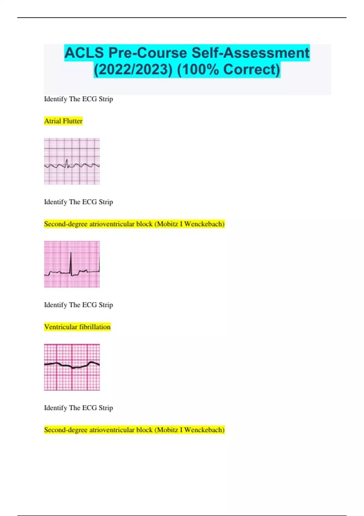 ACLS Pre-Course Self-Assessment (2023/2024) (100% Correct) - ACLS ...