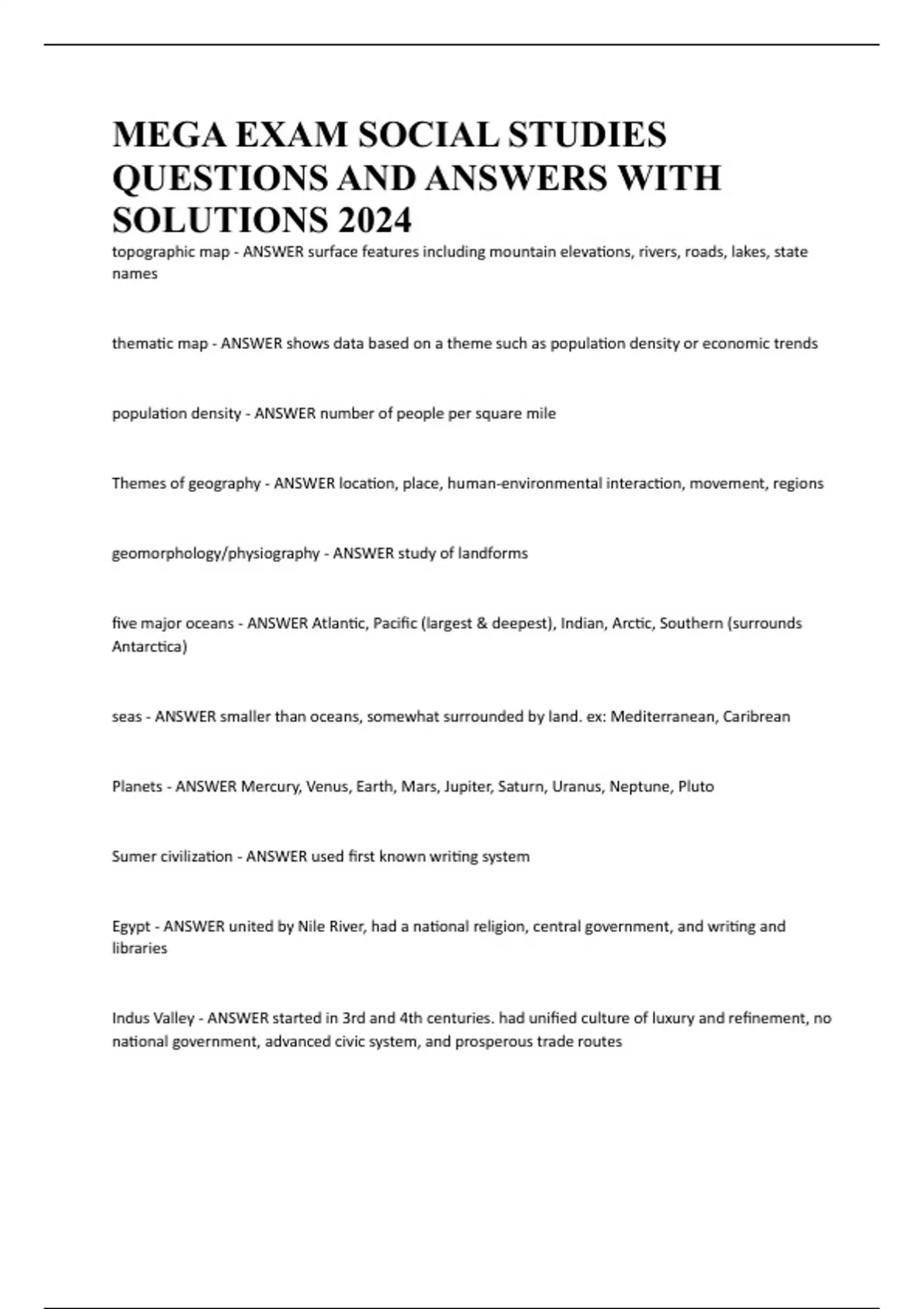 MEGA EXAM SOCIAL STUDIES QUESTIONS AND ANSWERS WITH SOLUTIONS 2024 ...