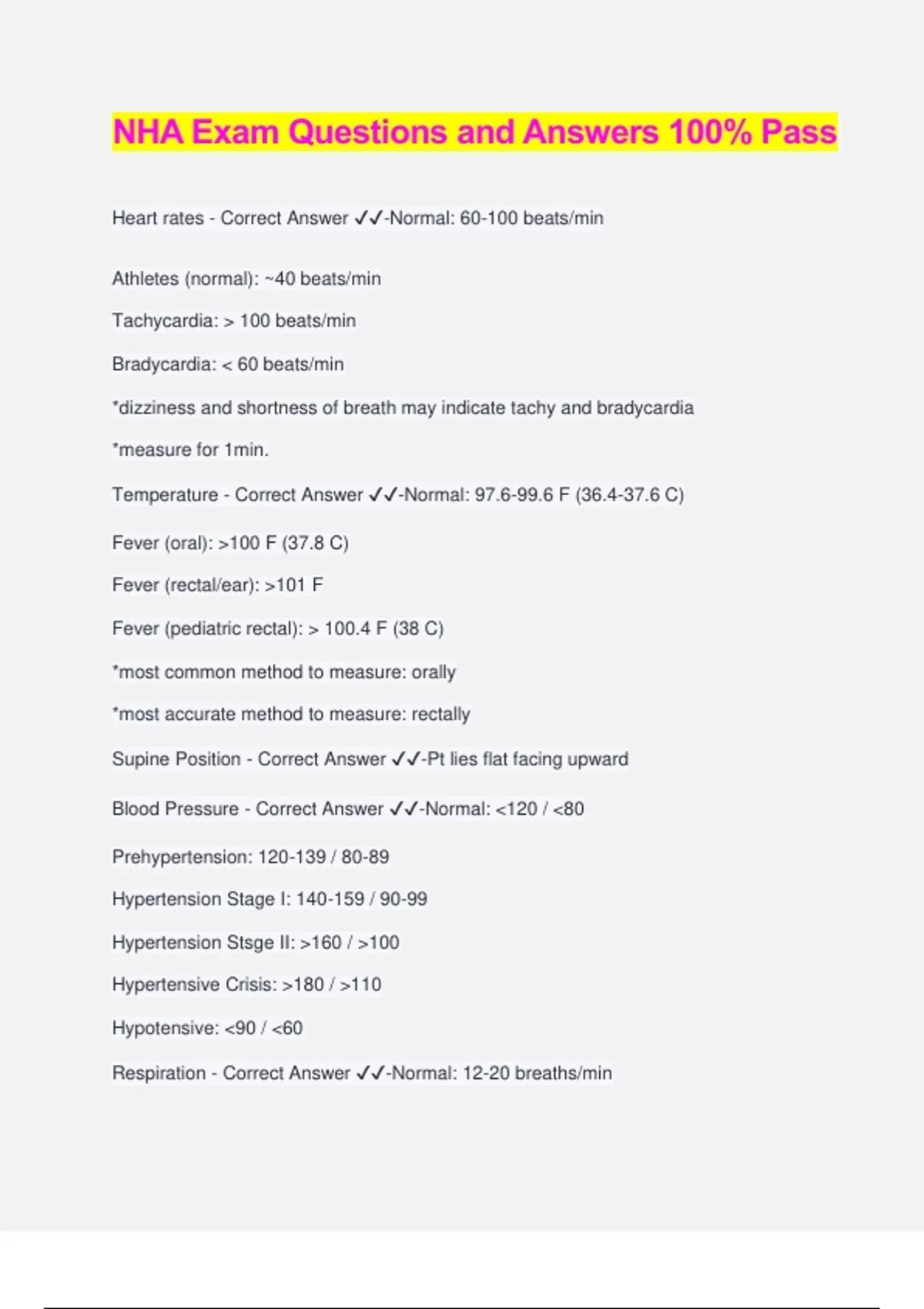 NHA Exam Questions and Answers 100% Pass - NHA - Stuvia NL