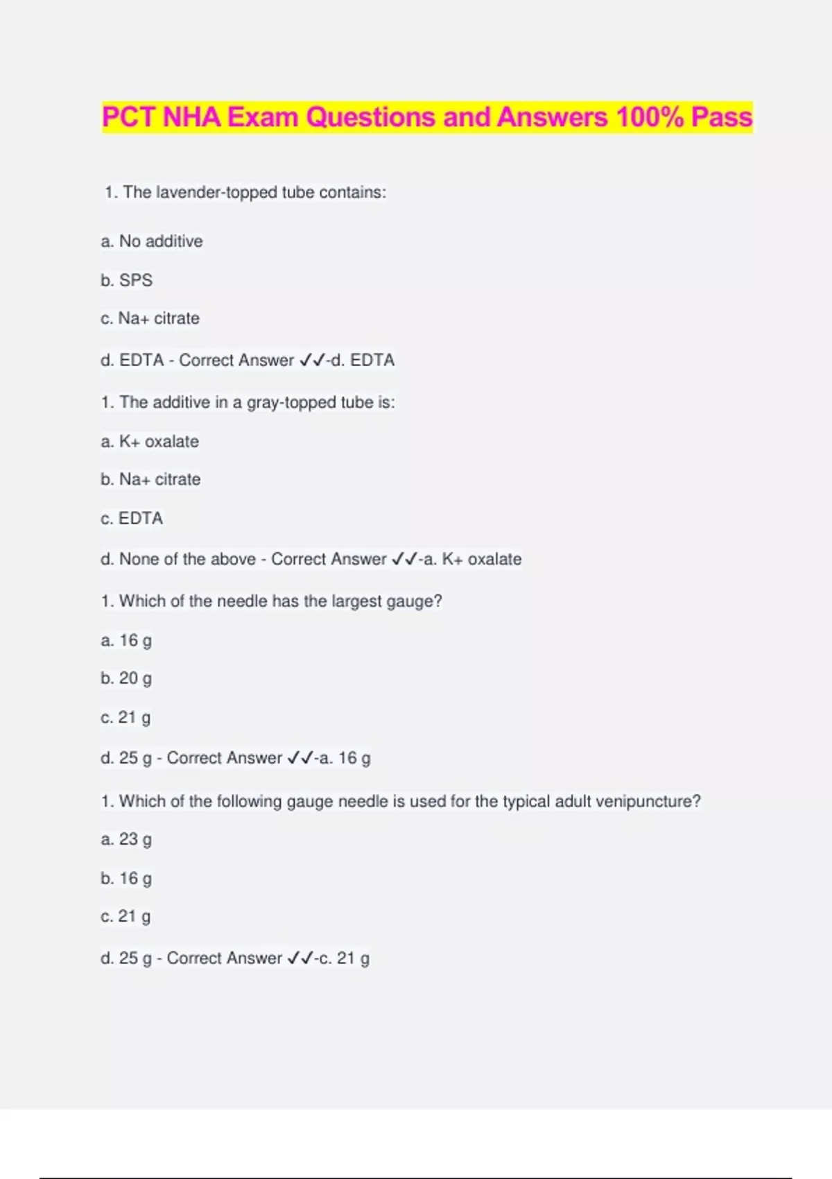PCT NHA Exam Questions and Answers 100% Pass - NHA - Stuvia NL