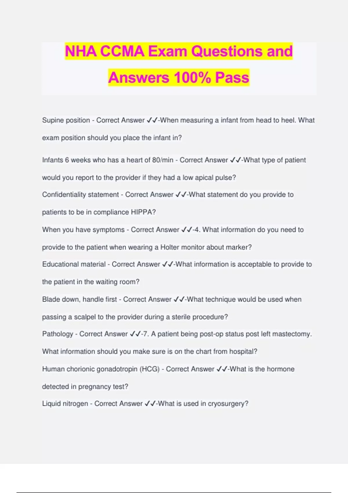 NHA CCMA Exam Questions and Answers 100% Pass - NHA - Stuvia NL