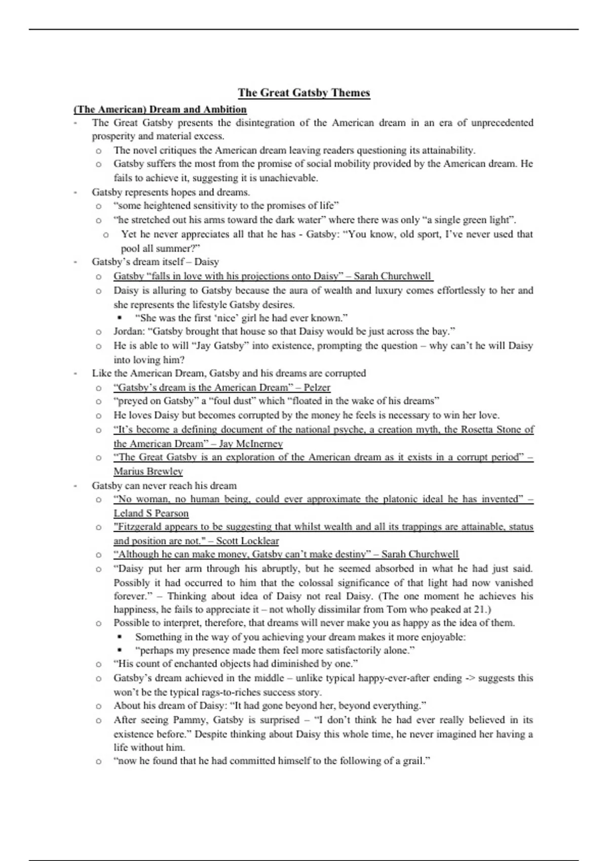 Summary The Great Gatsby Theme Notes (including context, quotes, and ...