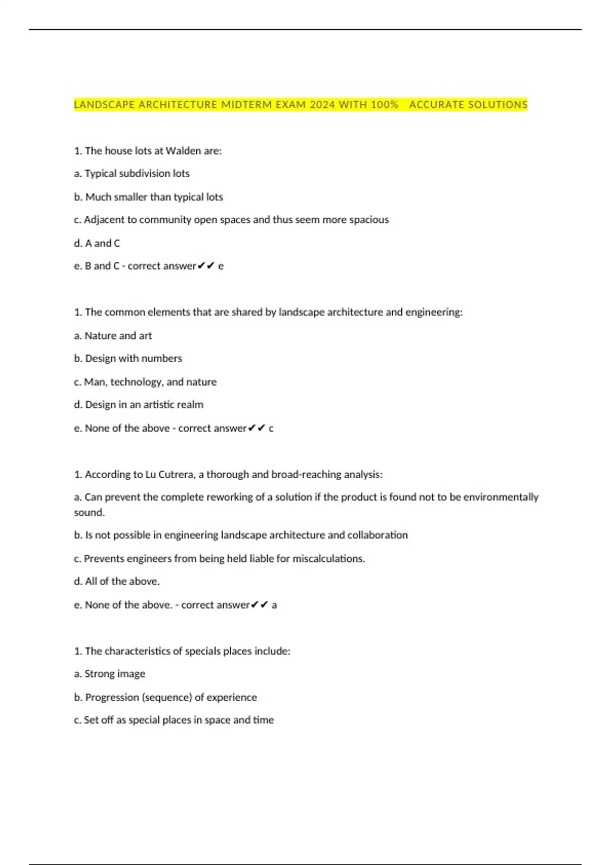 LANDSCAPE ARCHITECTURE MIDTERM EXAM 2024 WITH 100% ACCURATE SOLUTIONS ...