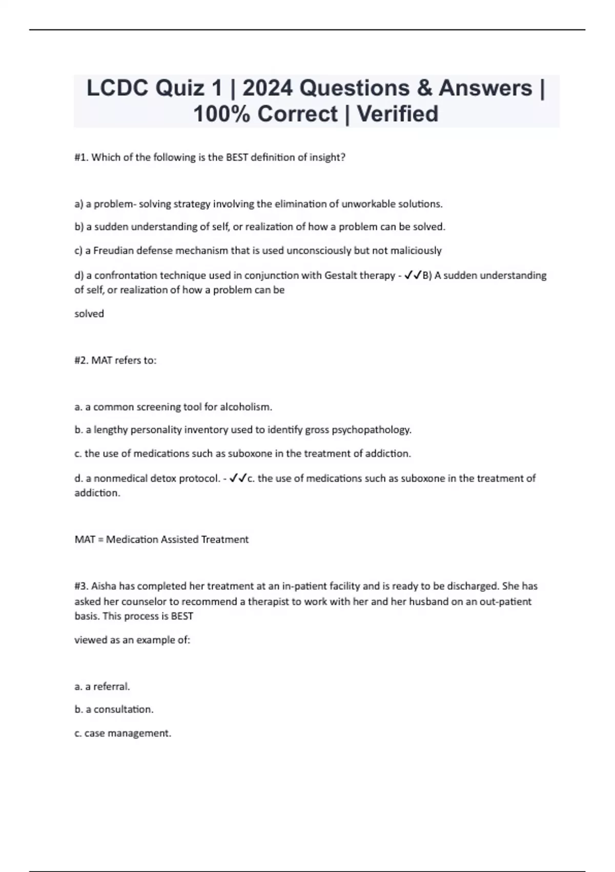 Lcdc Quiz 1 2024 Questions And Answers 100 Correct Verified Lcdc Stuvia Us