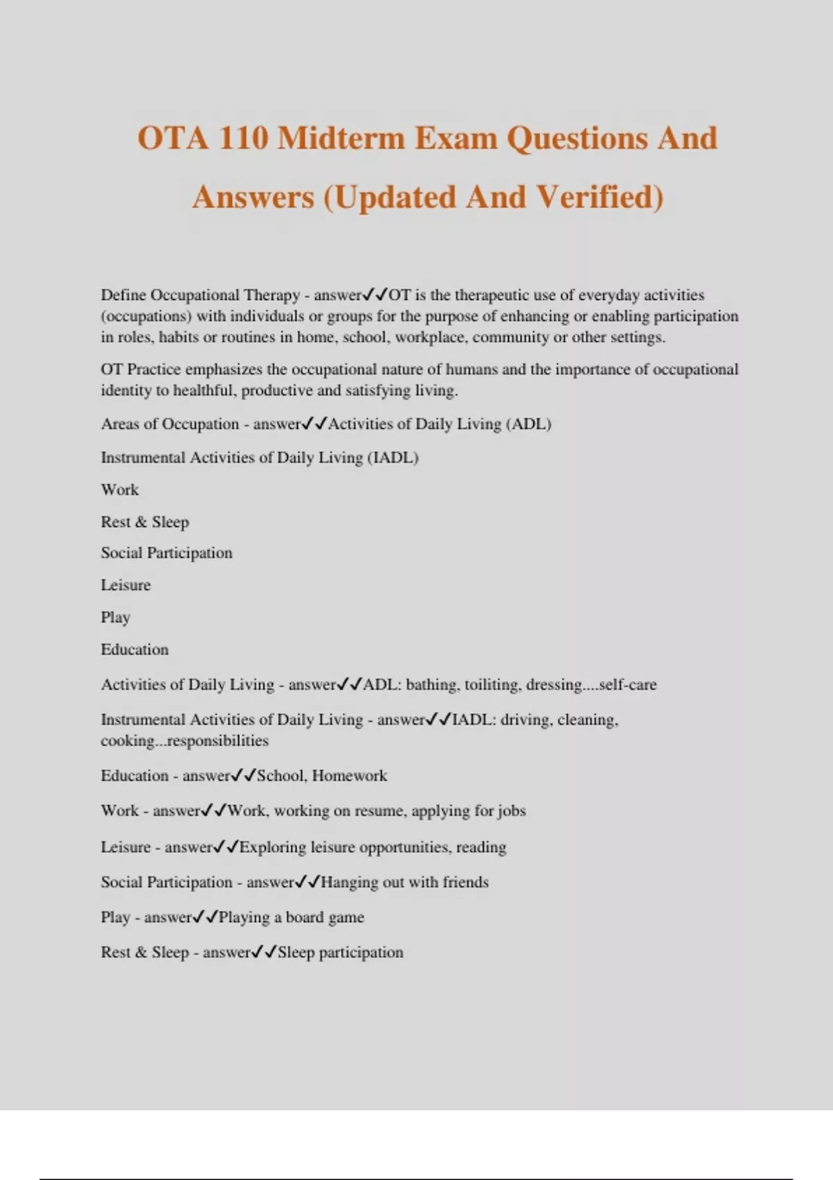 OTA 110 Midterm Exam Questions And Answers (Updated And Verified) - OTA ...