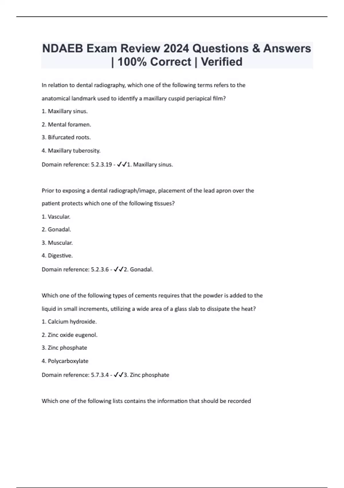 Ndaeb Exam Review 2024 Questions And Answers 100 Correct Verified 2024 25 Top Papers
