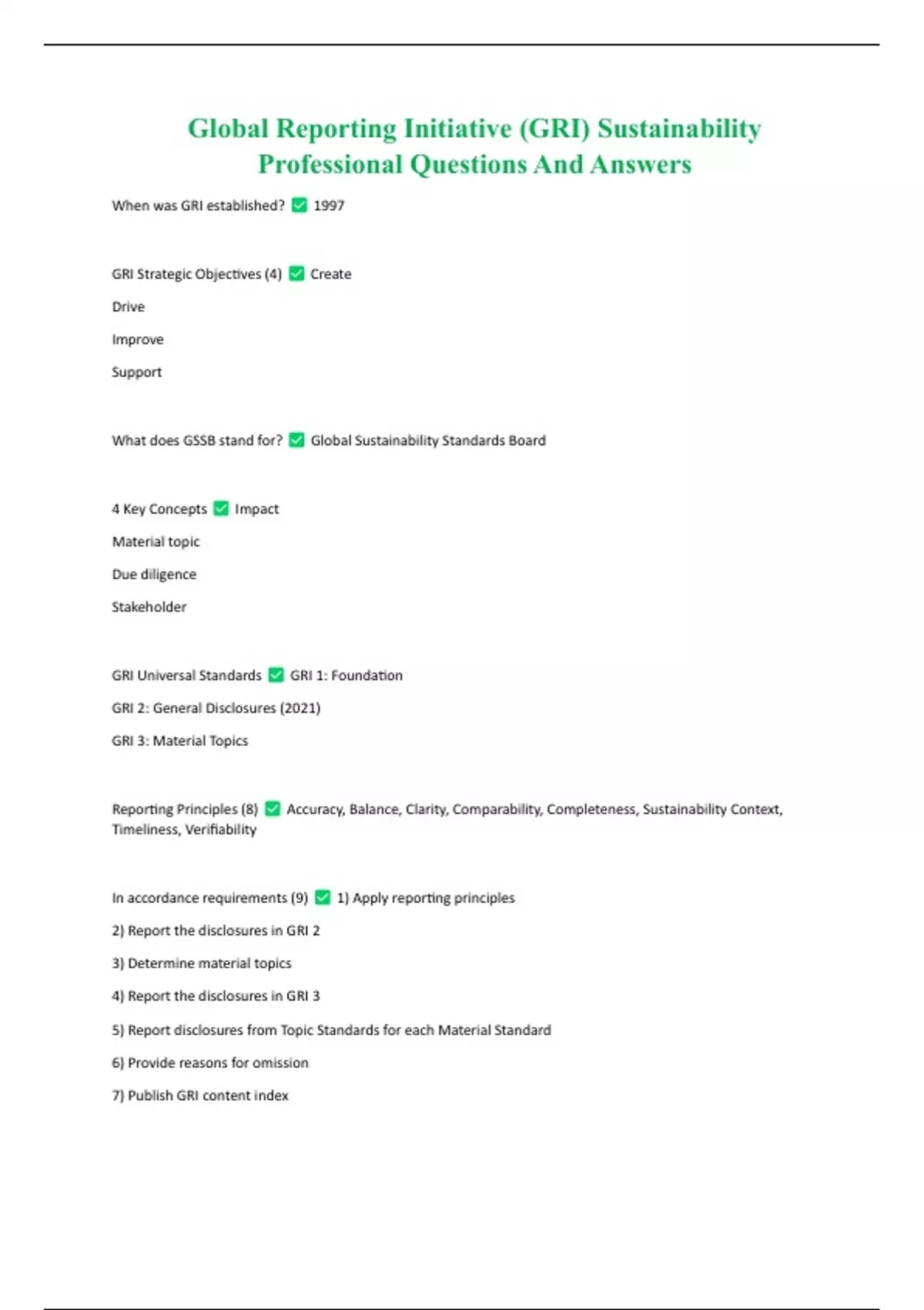 Global Reporting Initiative (GRI) Sustainability Professional Questions ...