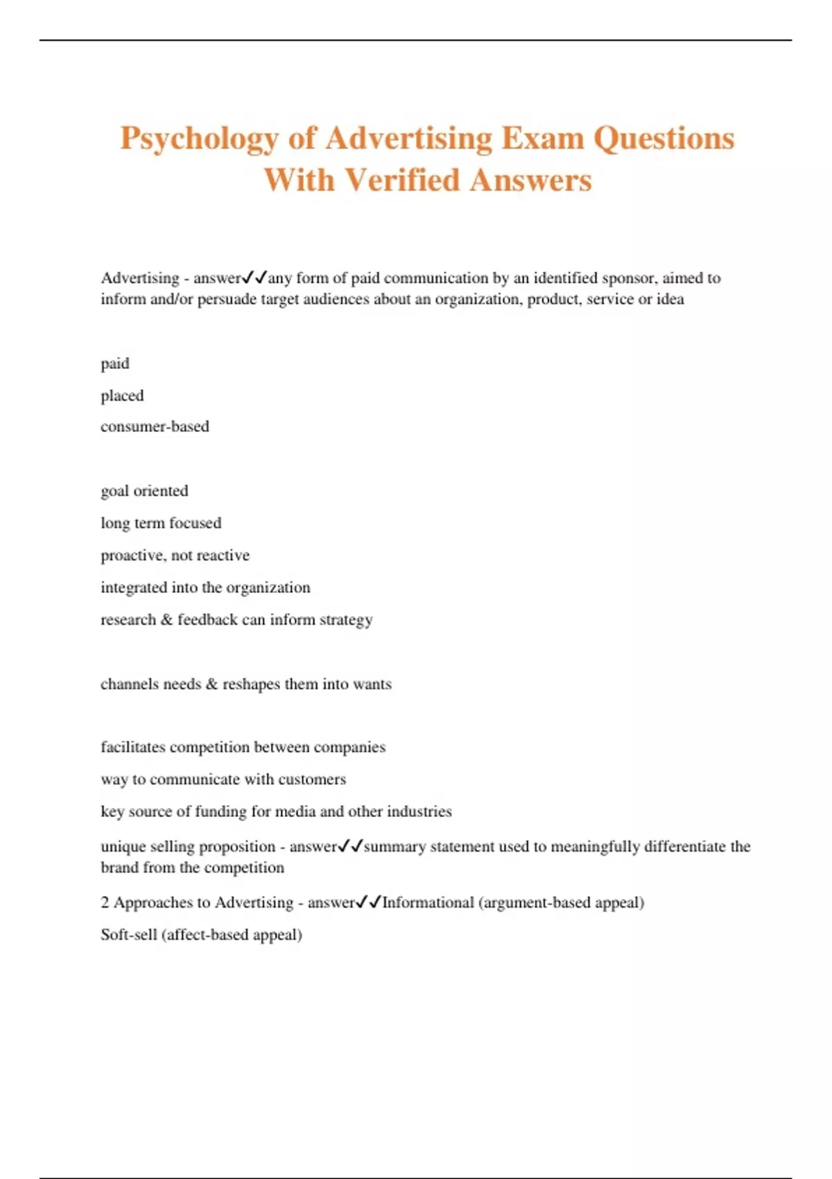 Psychology of Advertising Exam Questions With Verified Answers ...