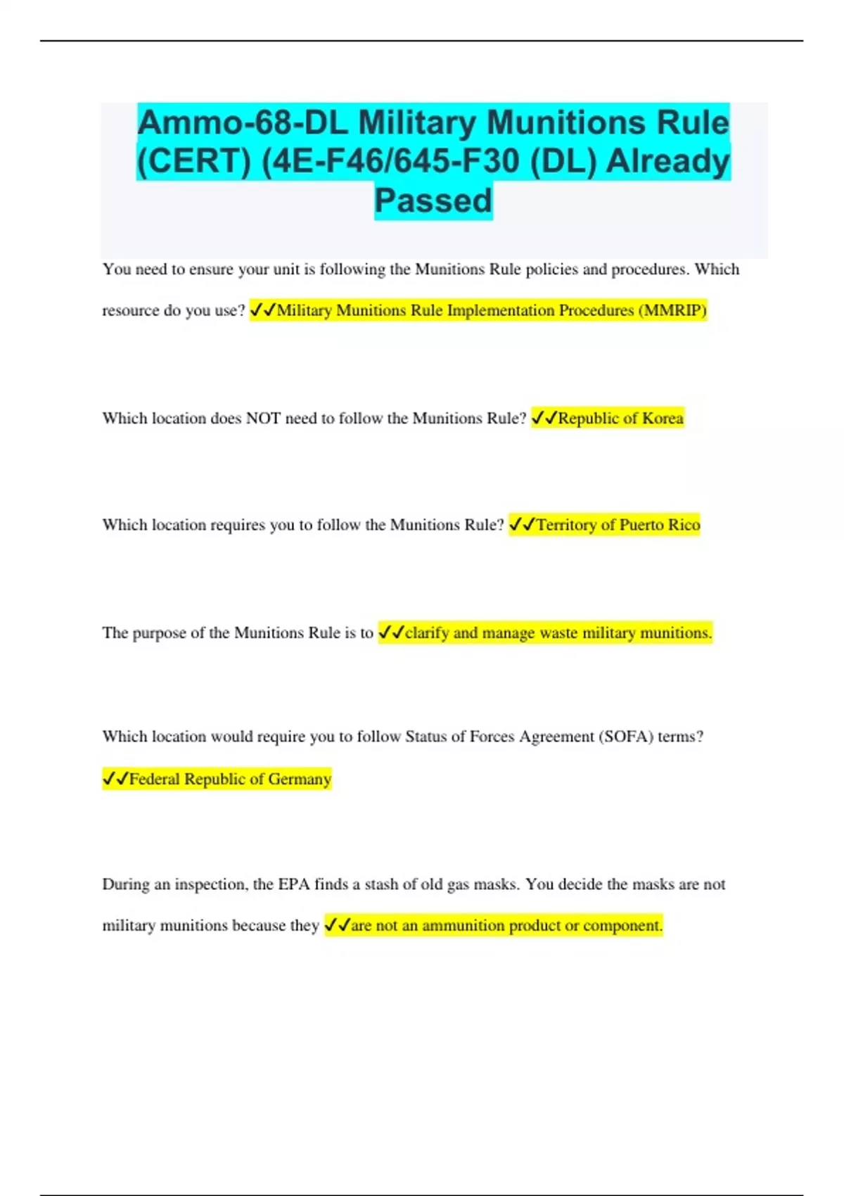 Ammo-68-DL Military Munitions Rule (CERT) (4E-F46/645-F30 (DL) Already ...
