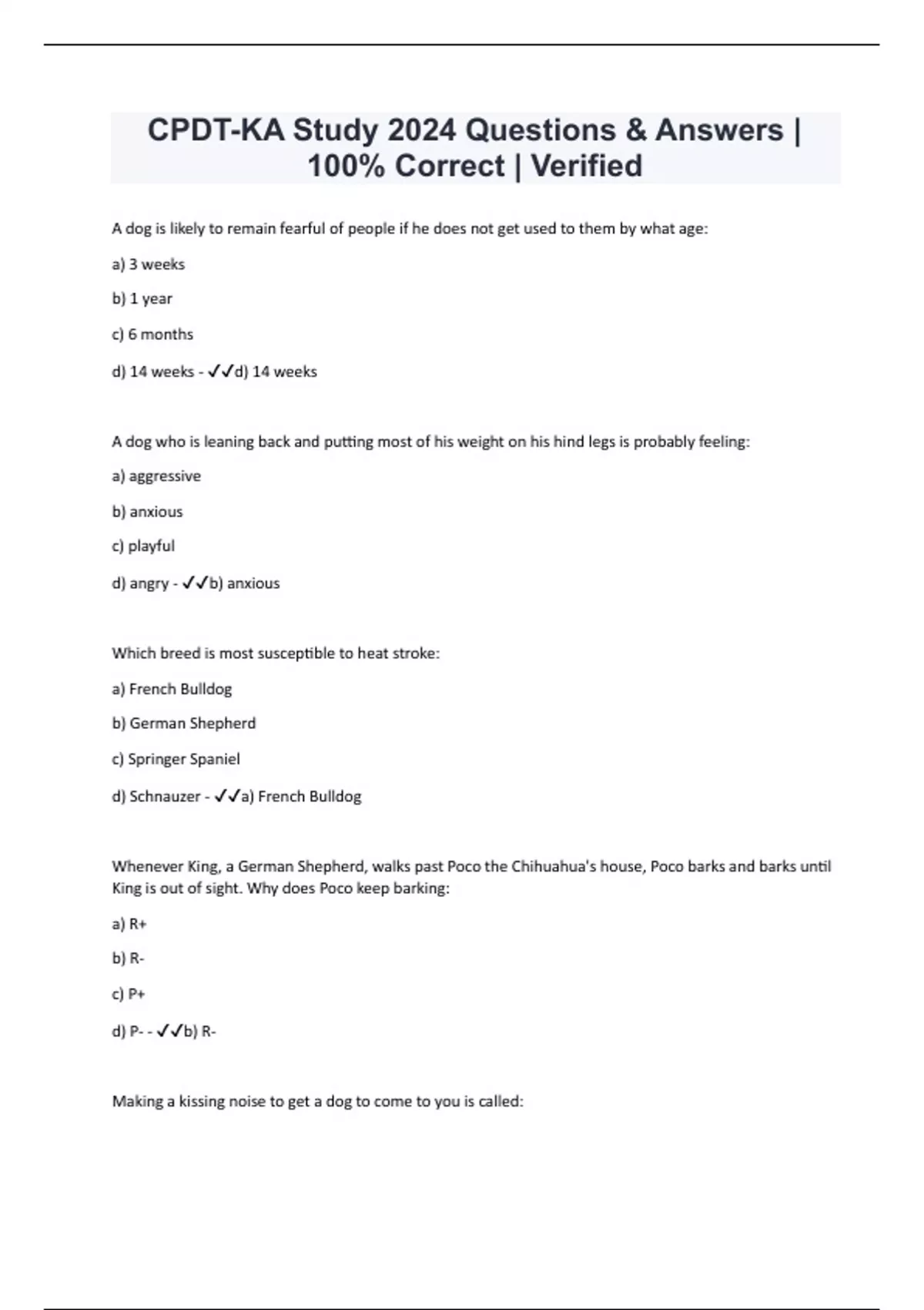 CPDT-KA Study 2024 Questions & Answers | 100% Correct | Verified - 2024 ...