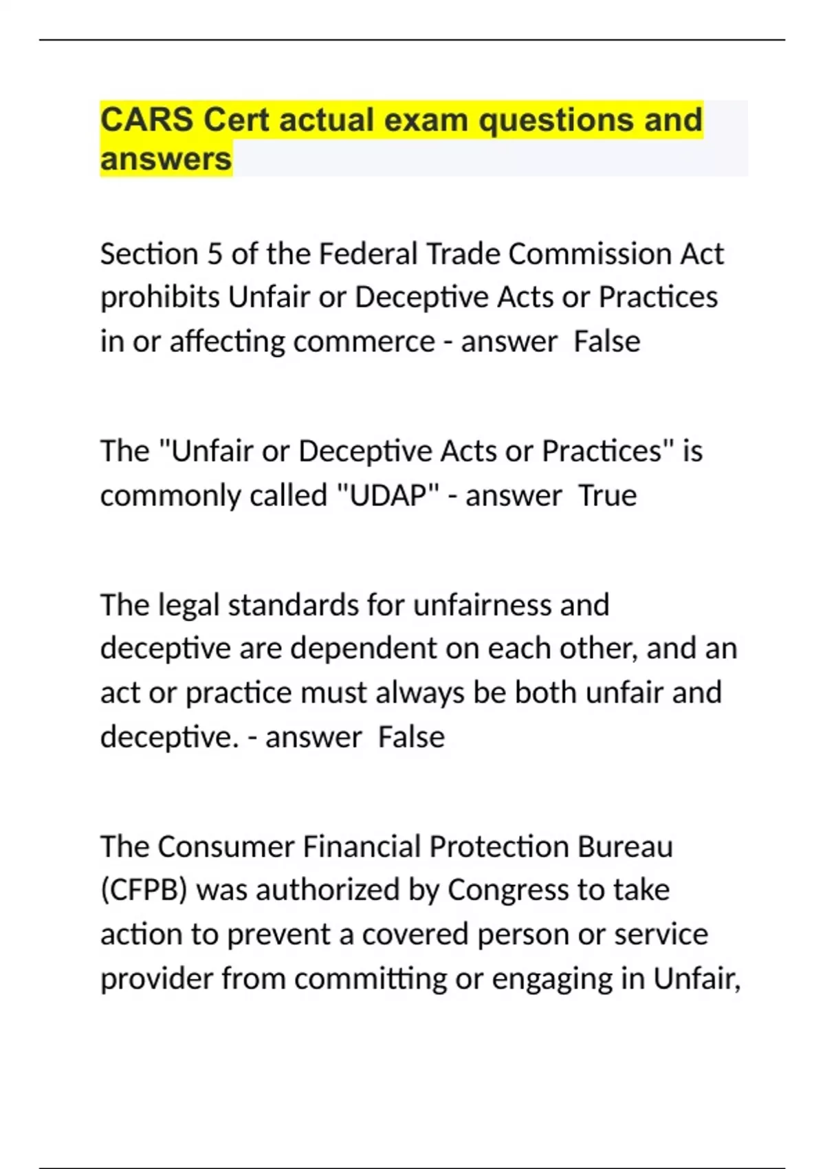 CARS Cert actual exam questions and answers - Car sales colorado ...