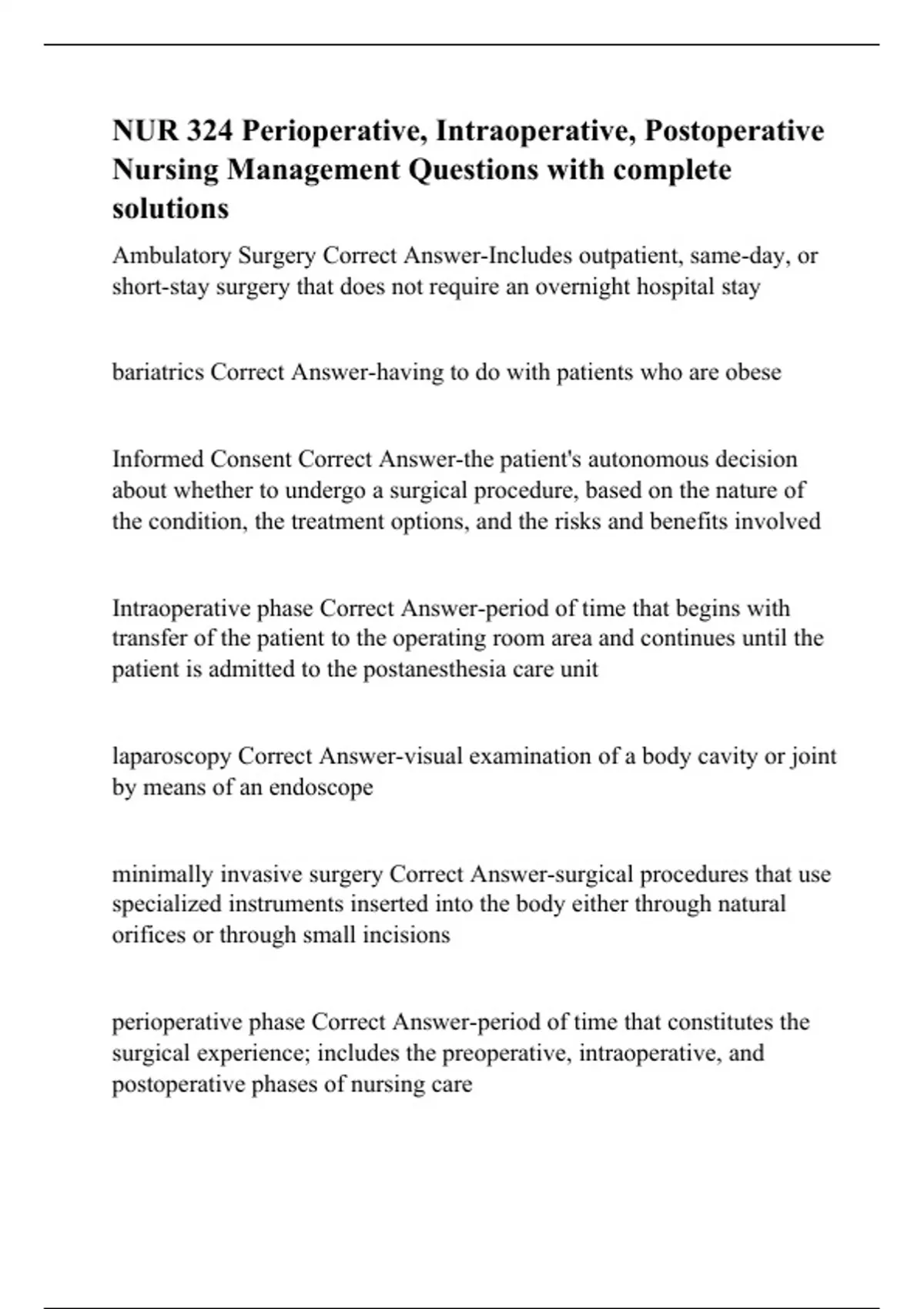 NUR 324 Perioperative, Intraoperative, Postoperative Nursing Management ...